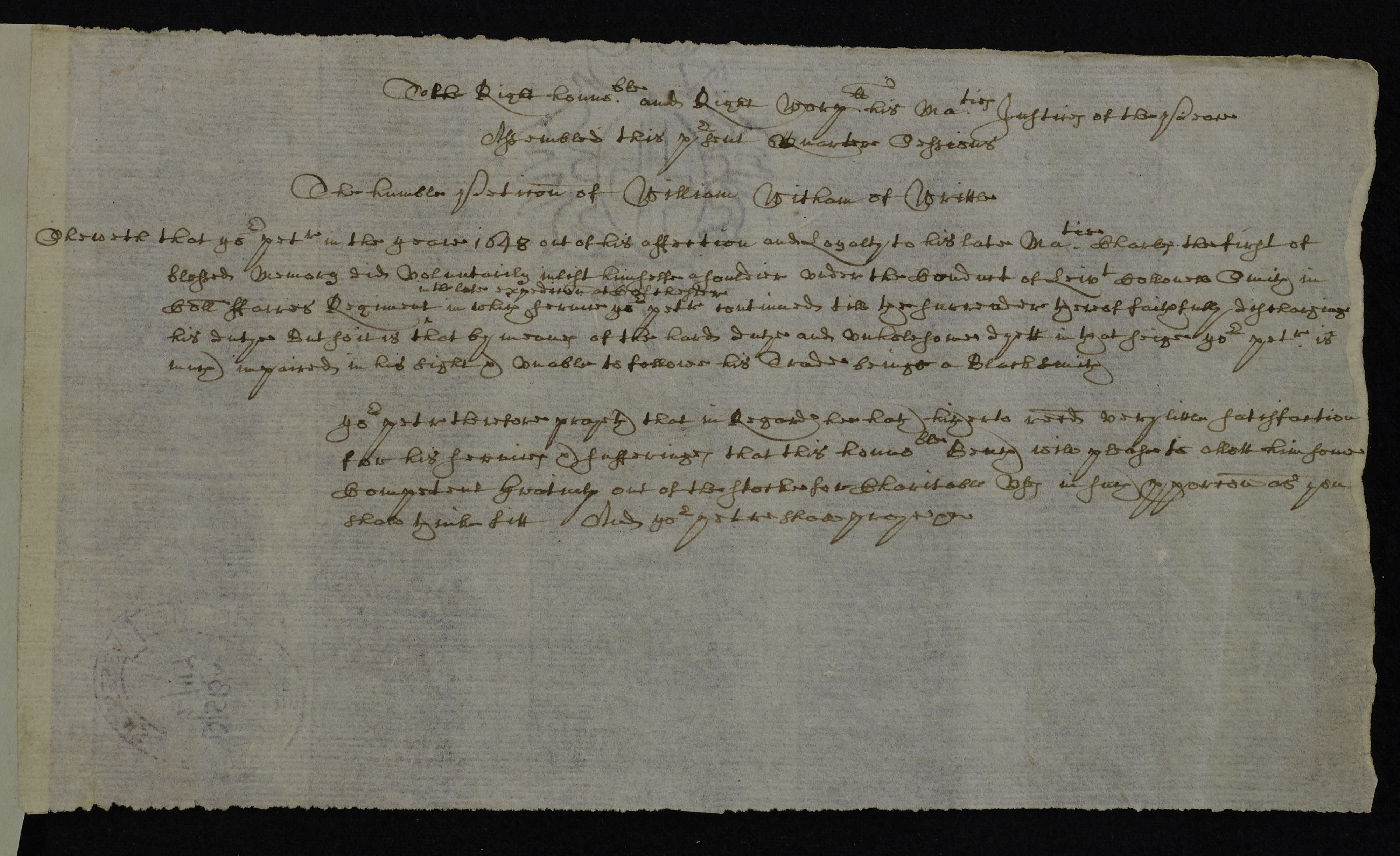 The petition of William Witham of Writtle, Essex, 1675 · Civil War ...