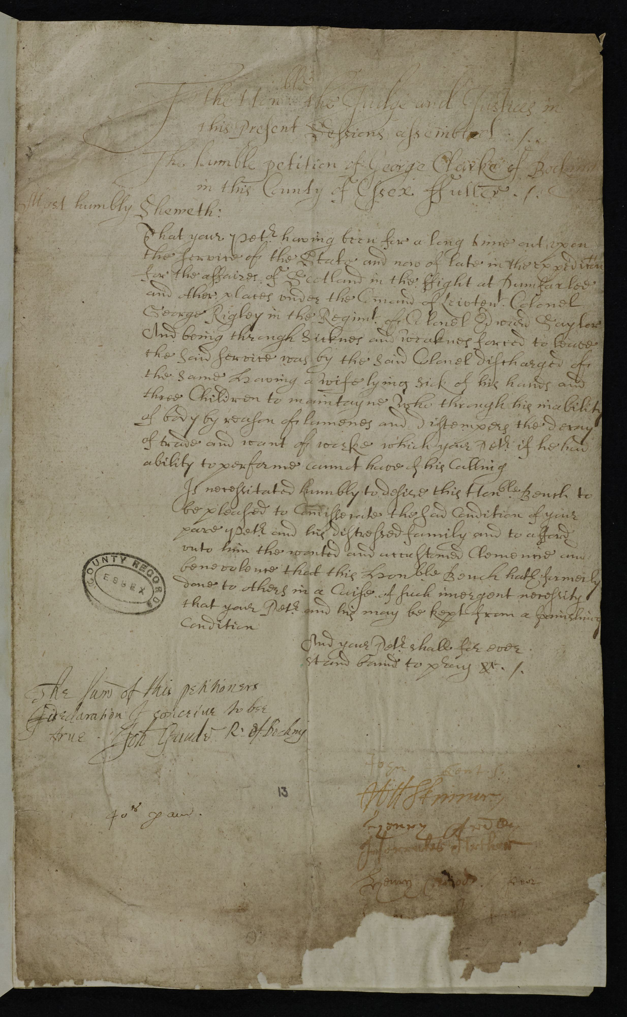 The petition of George Clarke of Bocking, Essex, 1653 · Civil War Petitions
