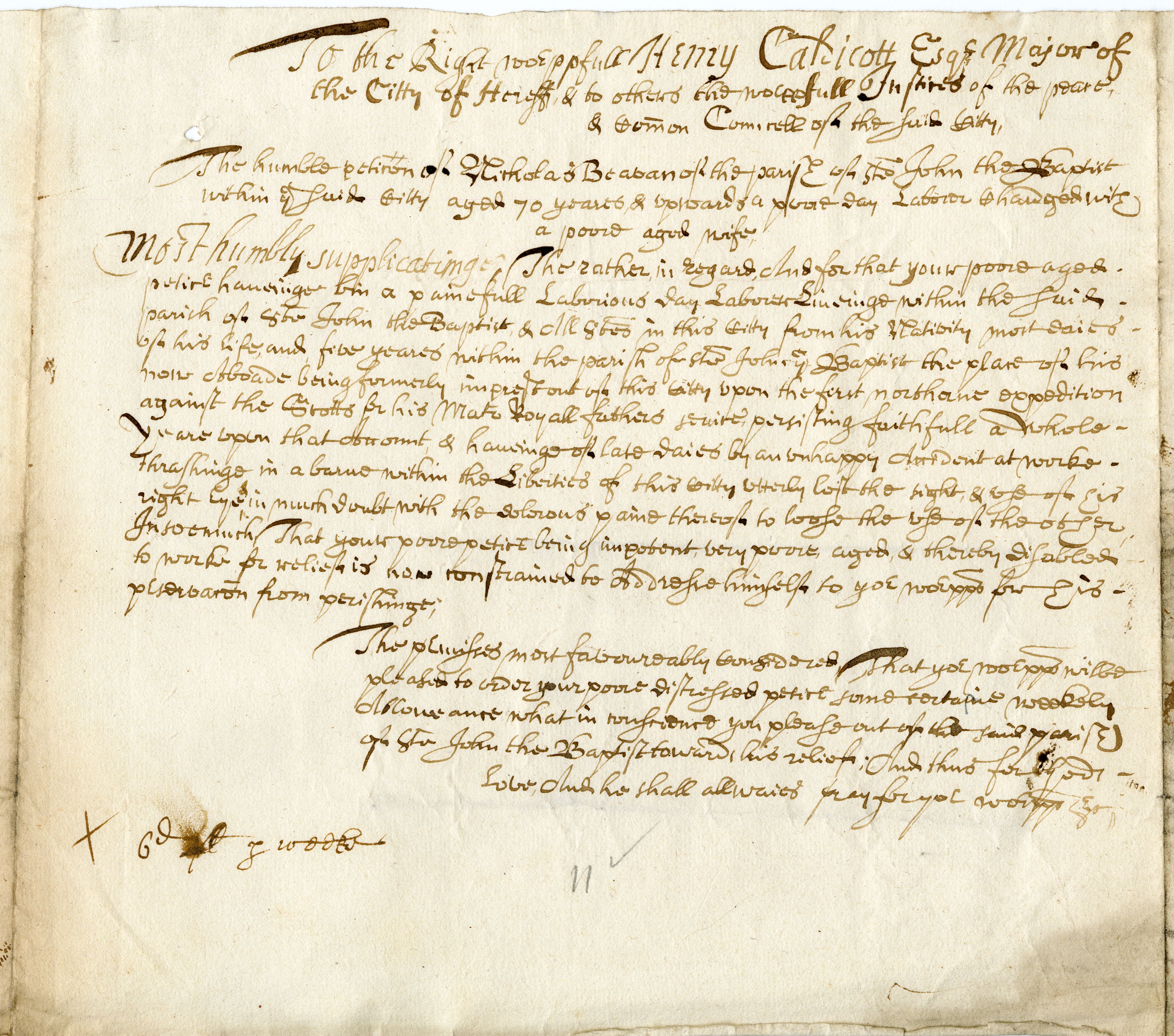 The petition of Nicholas Bevan of Hereford (St John the Baptist Parish ...
