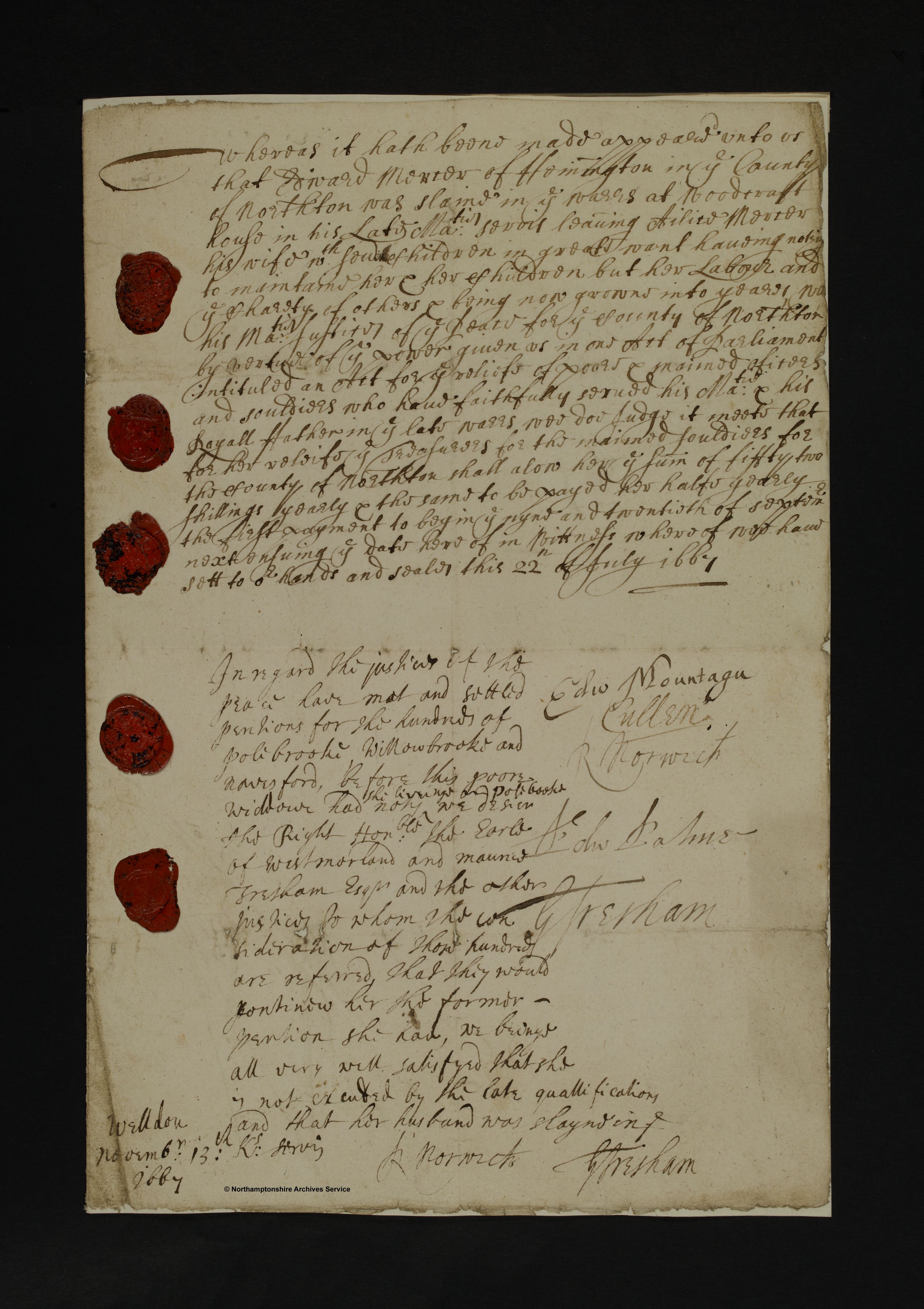 The order for Alice Mercer of Hemington, Northamptonshire, 22 July 1667 ...