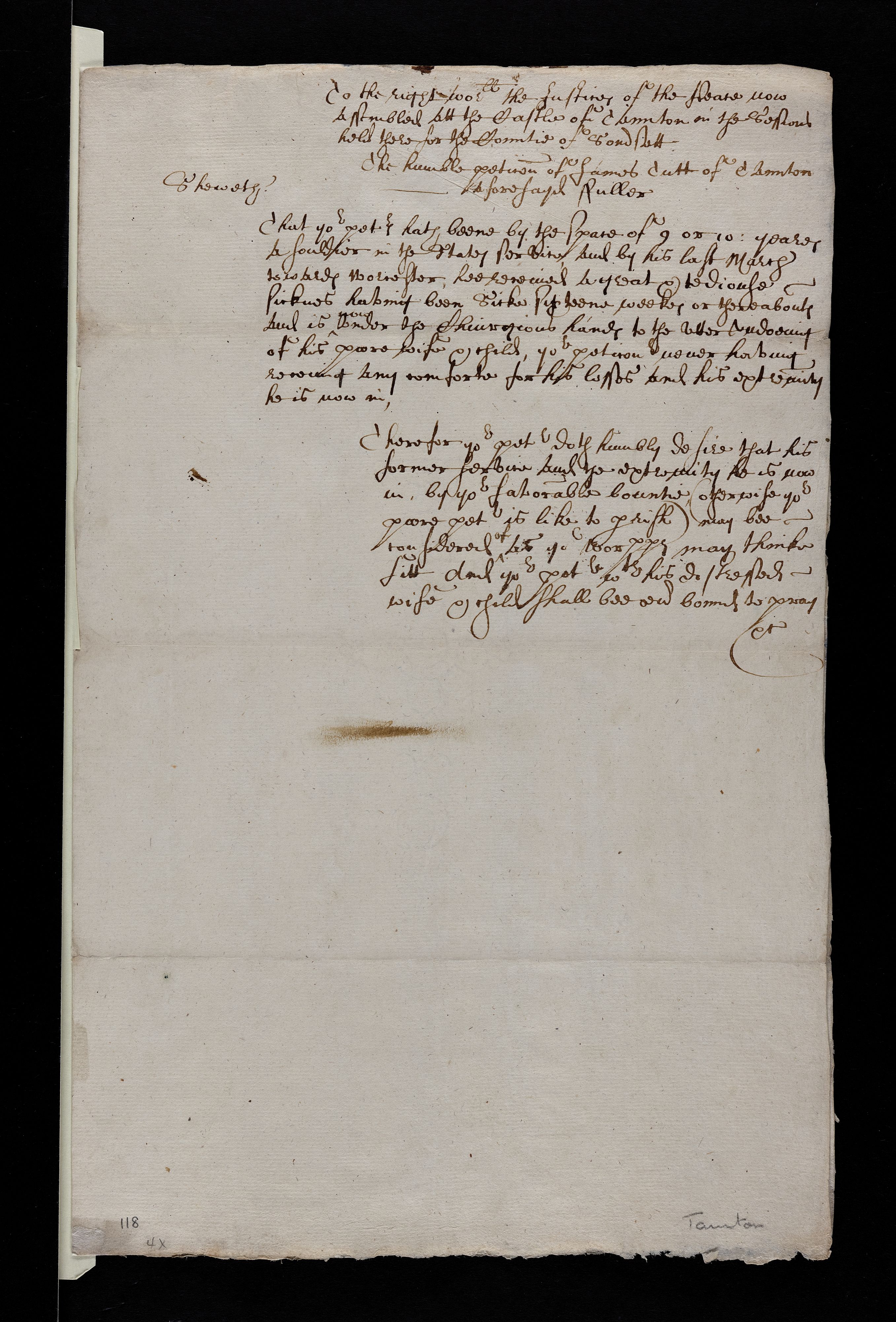 The petition of James Tutt of Taunton, Somerset, 13 July 1652 · Civil ...