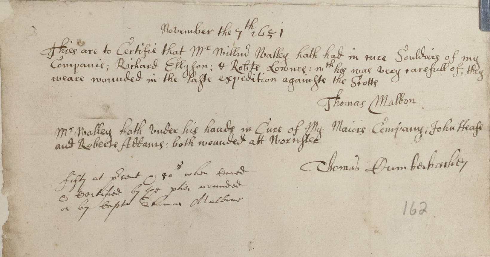 The certificate for the wounded soldiers treated by William Walley ...