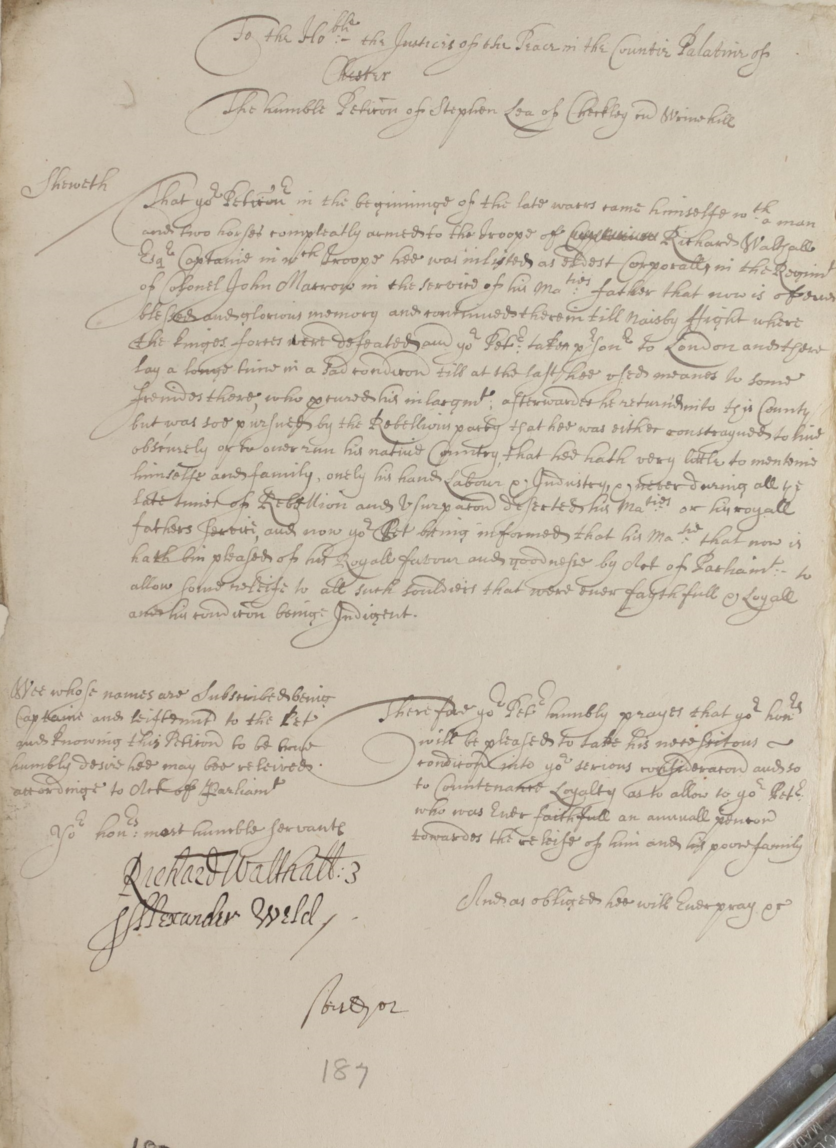 The petition of Stephen Lea of Checkley cum Wrinehill, Cheshire ...