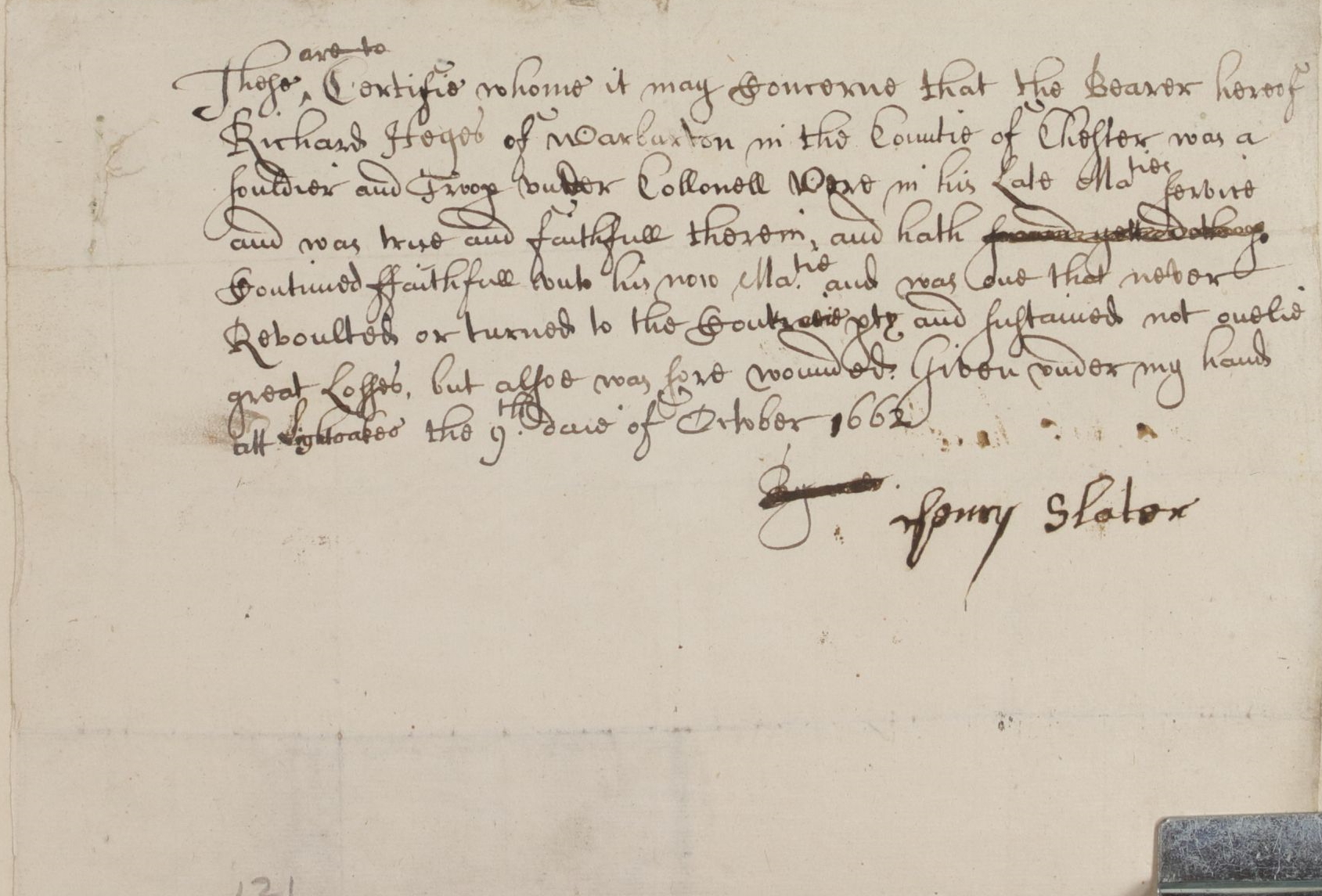 The certificate for Richard Heyes of Warburton, Cheshire, 9 October ...