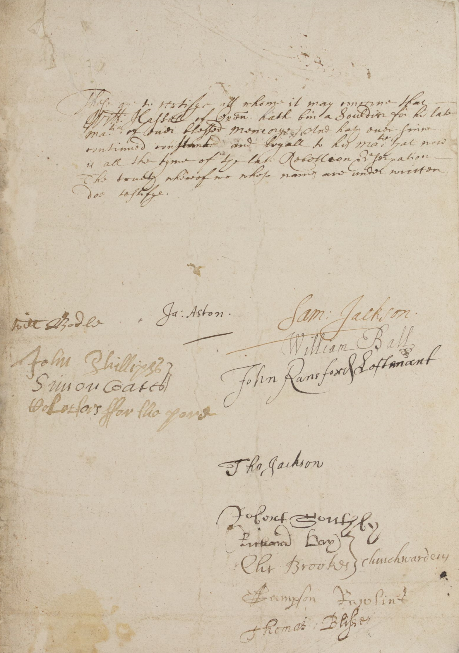 The certificate for William Hassall of Hankelow, Cheshire, Epiphany ...