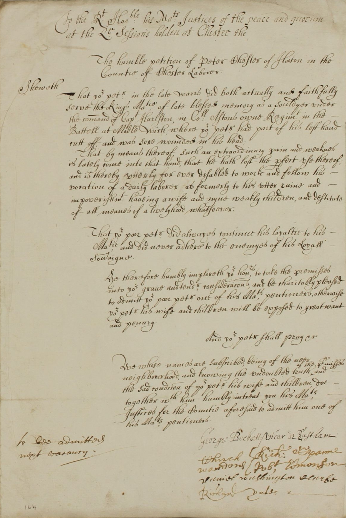 The petition of Peter Chester of Hooton, Cheshire, Easter 1679 · Civil ...