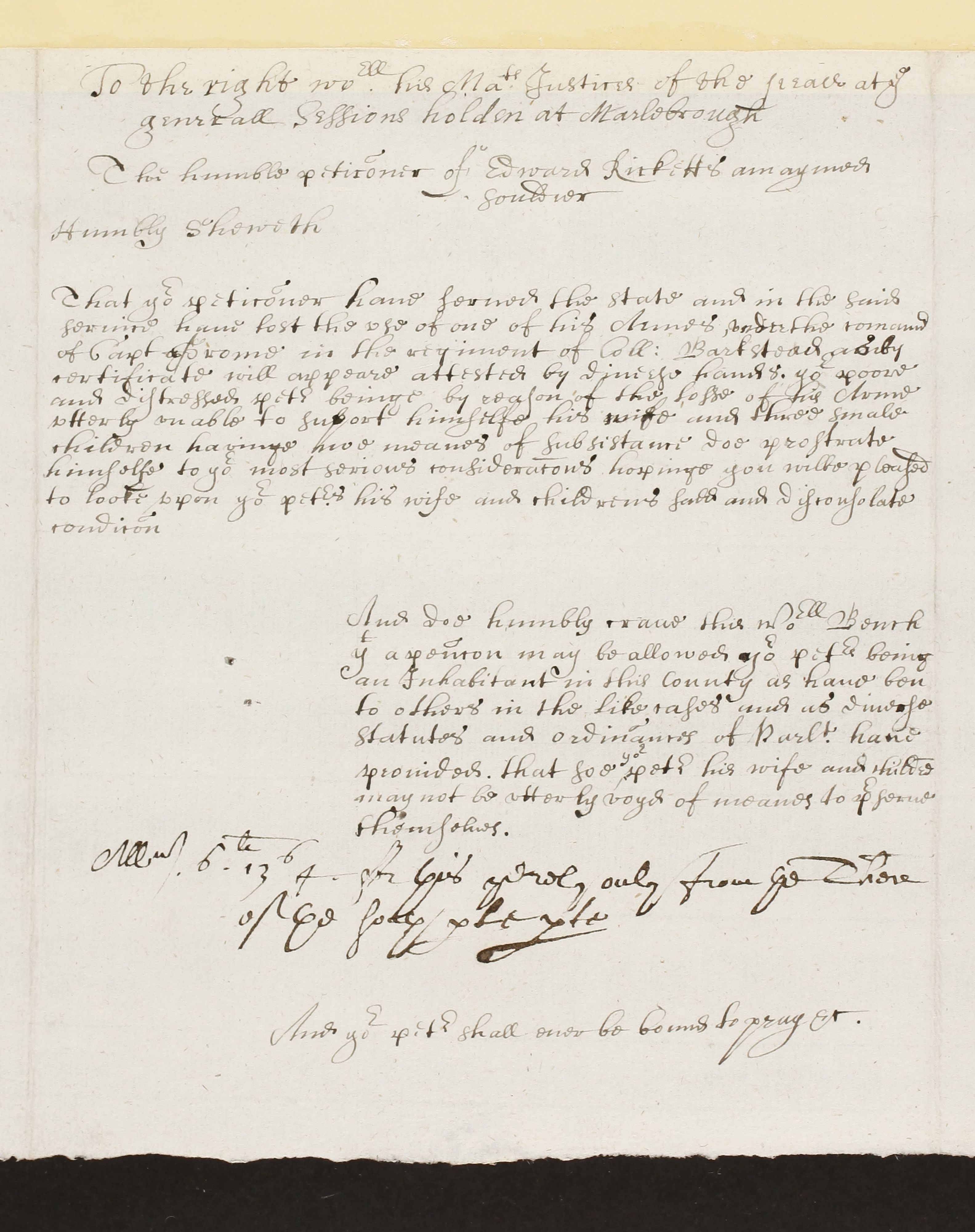 The petition of Edward Ricketts of Ludgershall, Wiltshire, Michaelmas ...