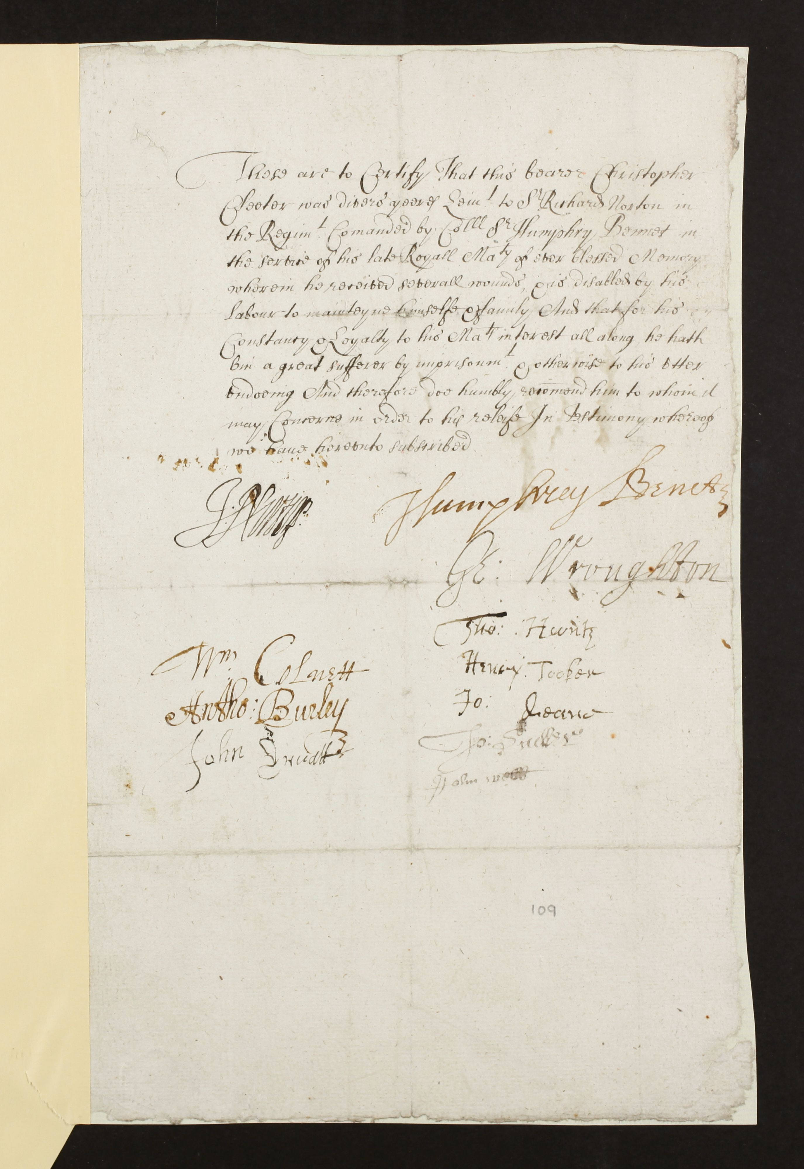 The certificate for Christopher Cleeter of Broad Hinton, Wiltshire ...