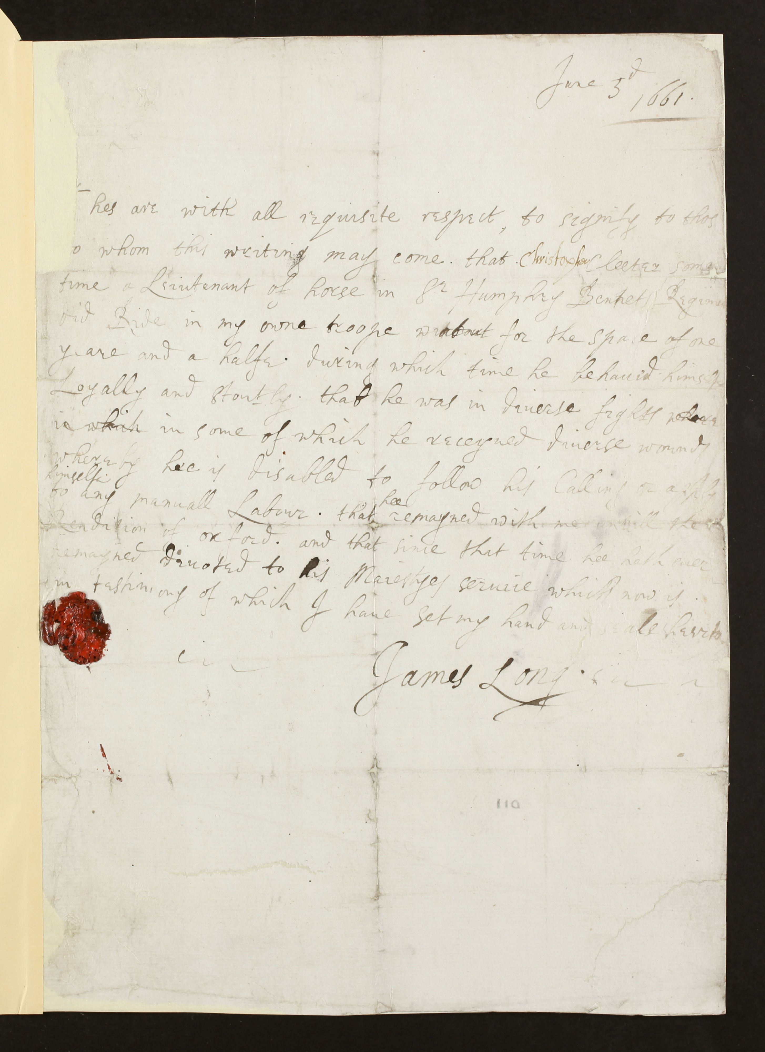 The certificate for Christopher Cleeter of Broad Hinton, Wiltshire, 1 ...