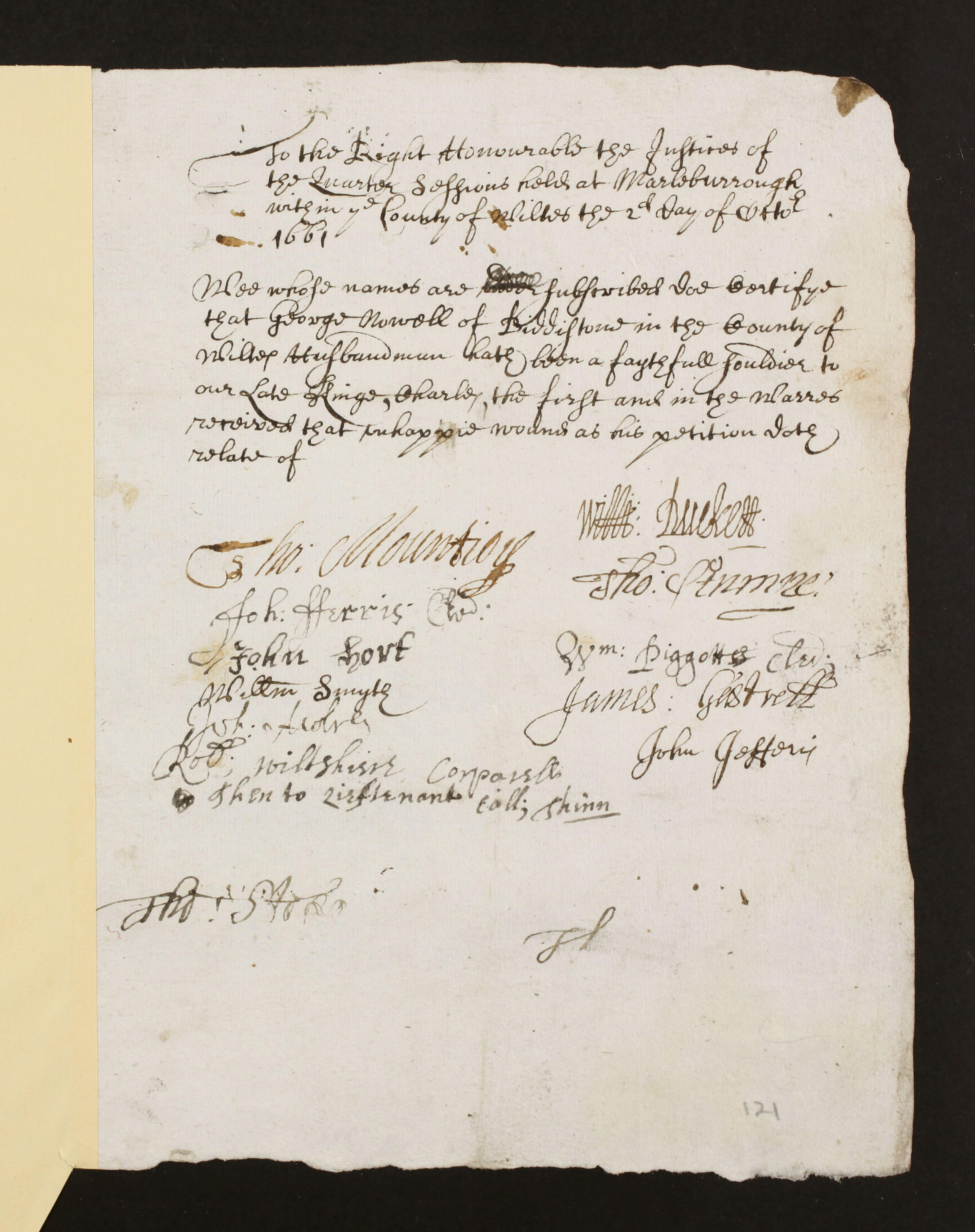 The certificate for George Nowell of Biddestone, Wiltshire, 2 October ...