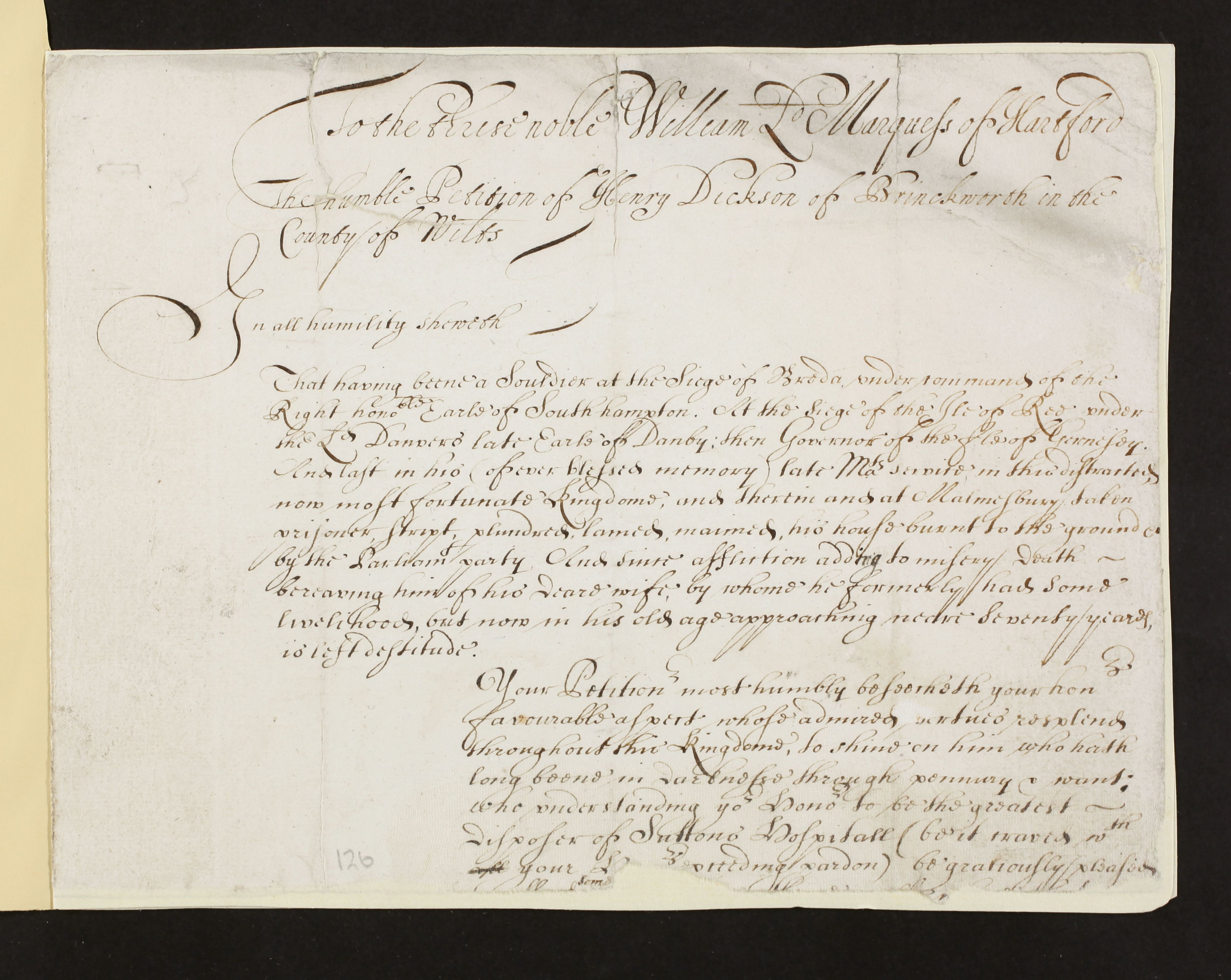The petition of Henry Dickson of Brinkworth, Wiltshire, undated · Civil ...