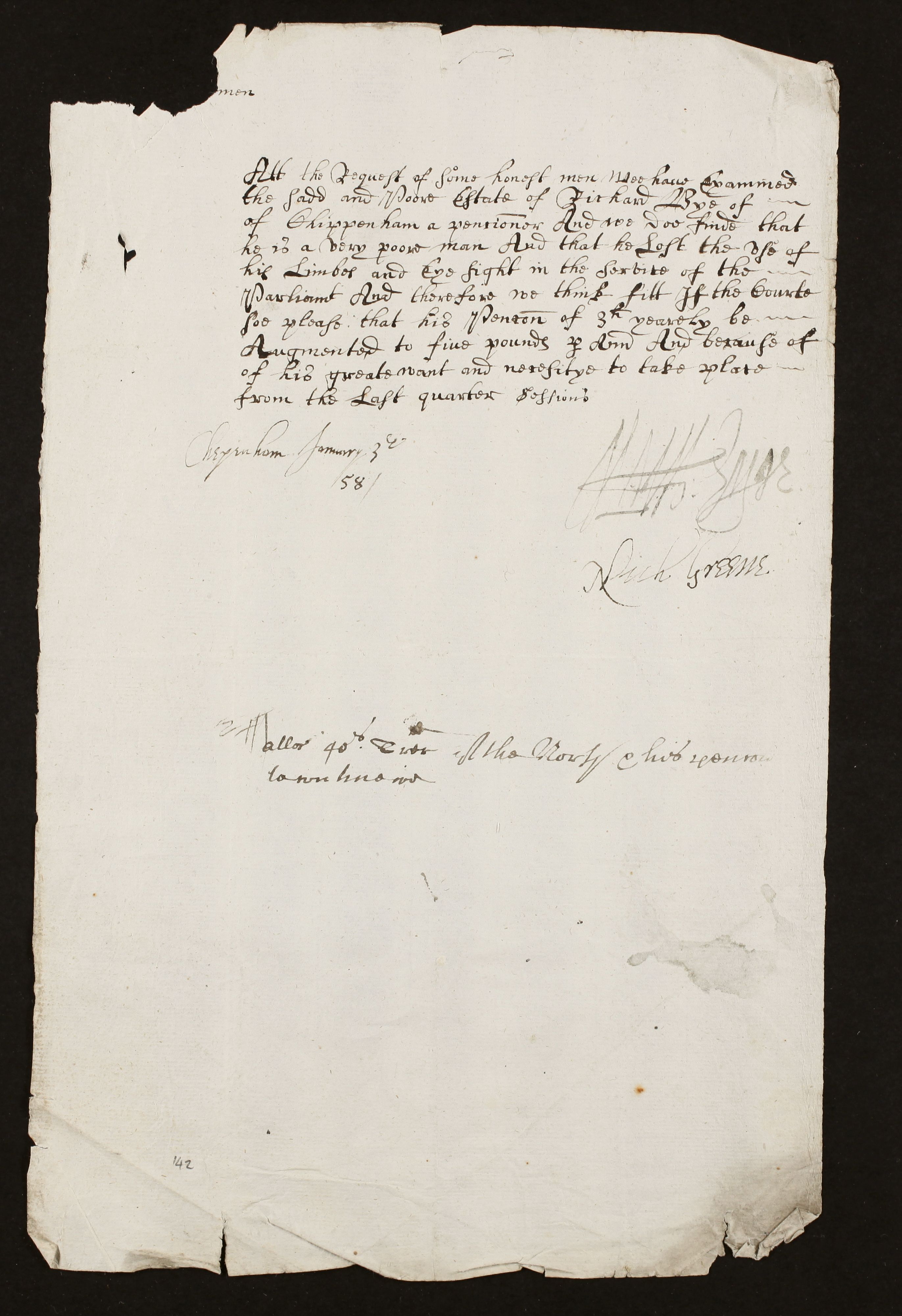 The certificate for Richard Bye of Chippenham, Wiltshire, 3 January ...