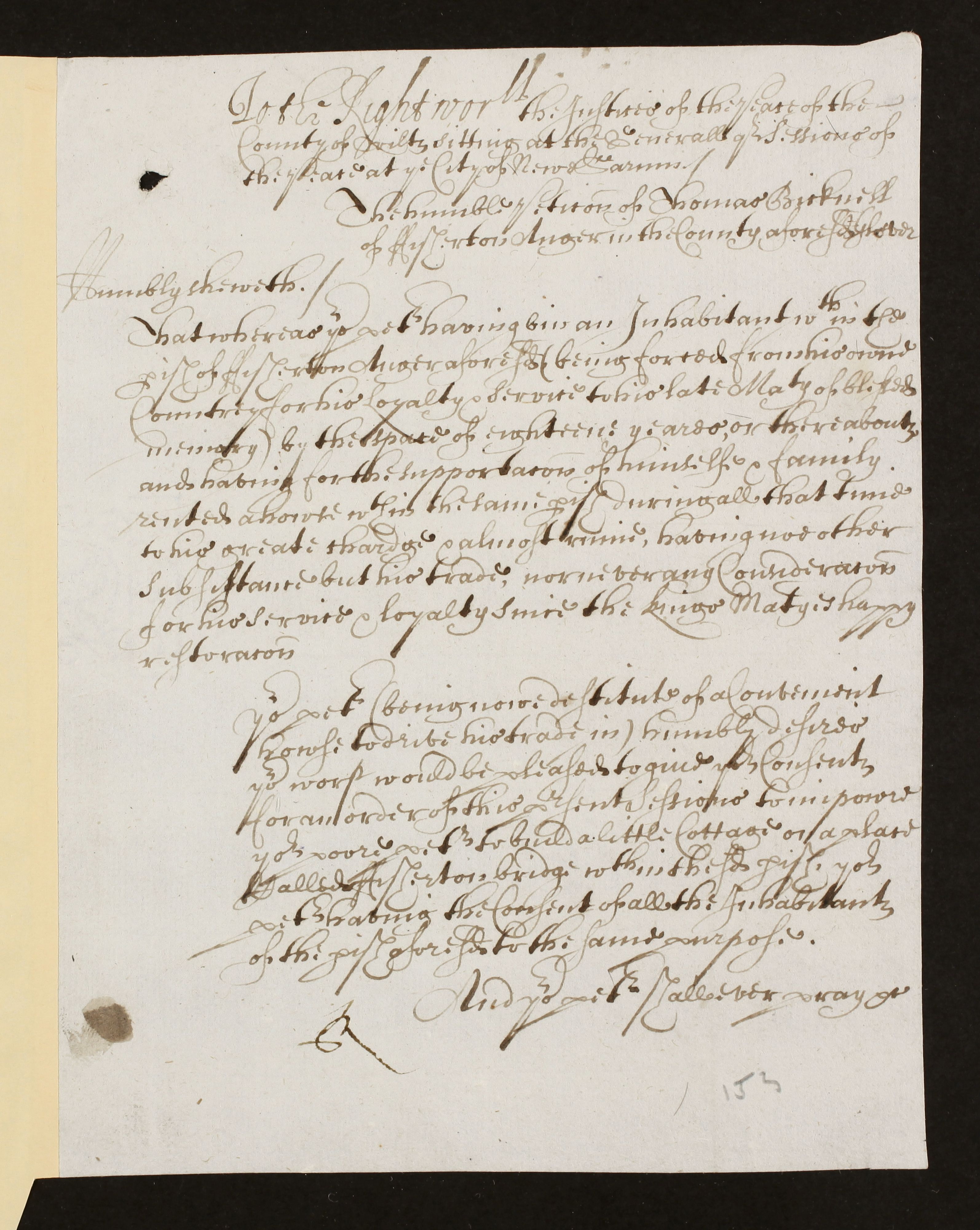 The petition of Thomas Bicknell of Fisherton Anger, Wiltshire, Hilary ...
