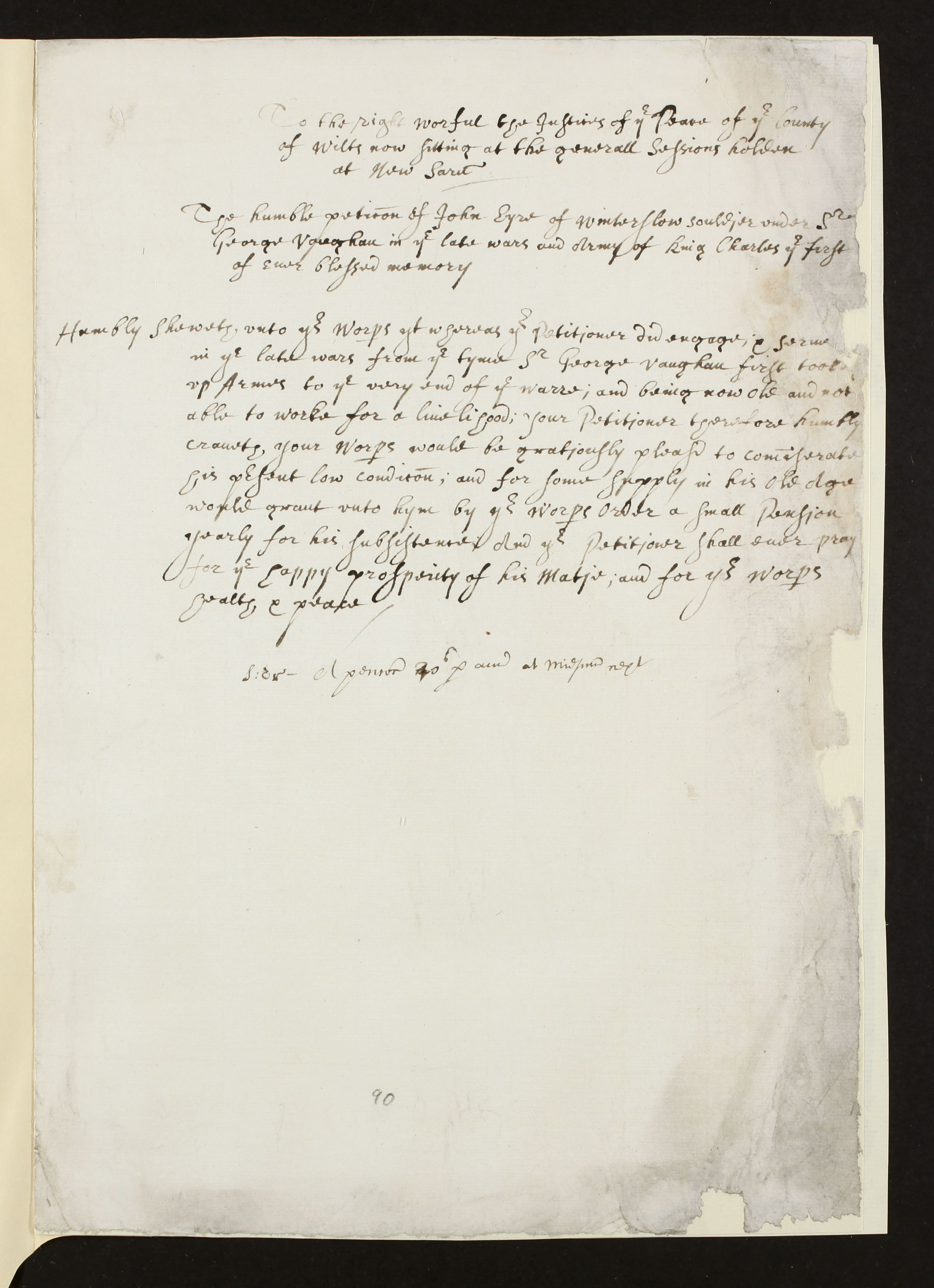 The petition of John Eyre of Winterslow, Wiltshire, Hilary 1666 · Civil ...