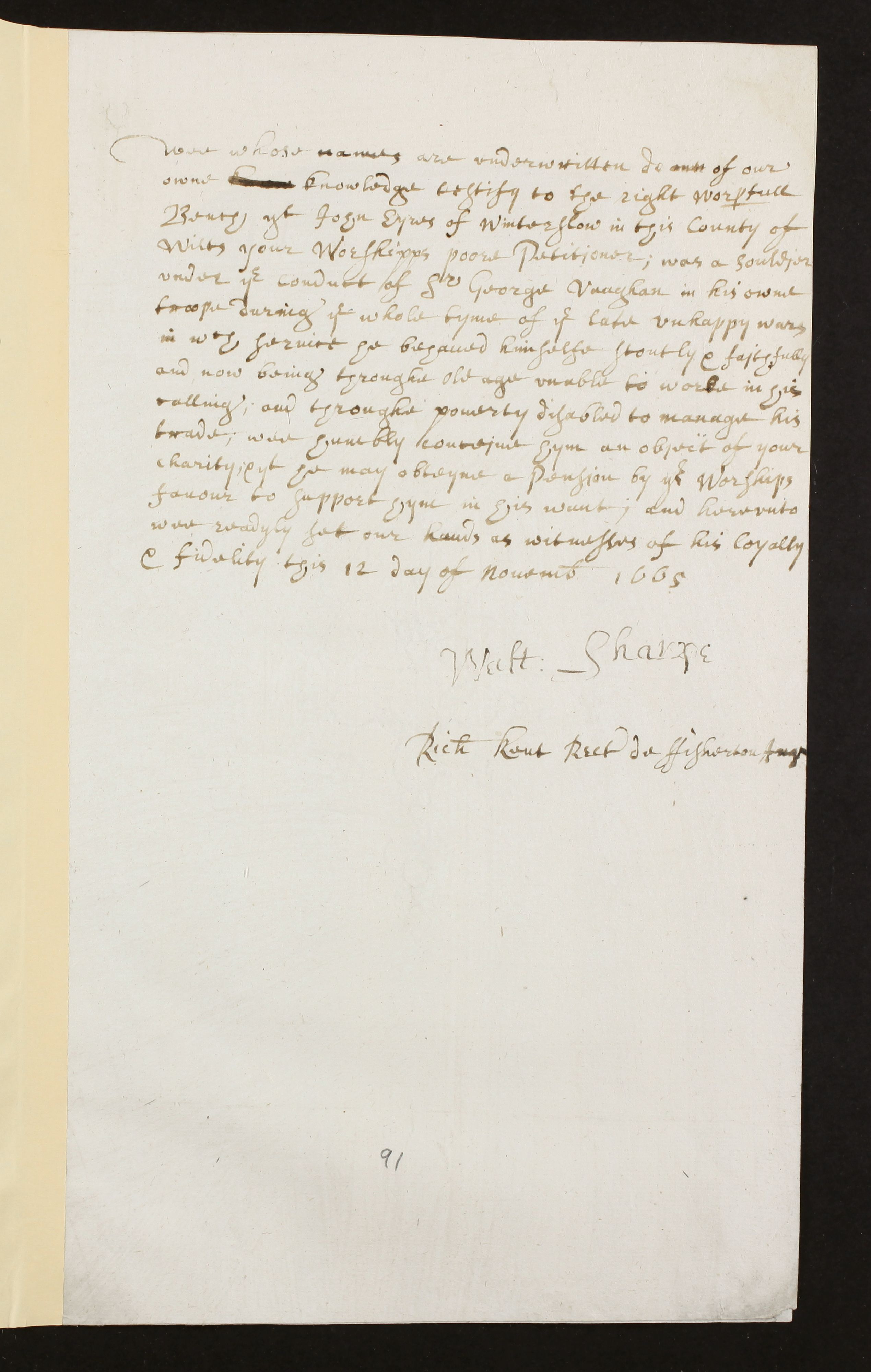 The certificate for John Eyre of Winterslow, Wiltshire, 12 November ...
