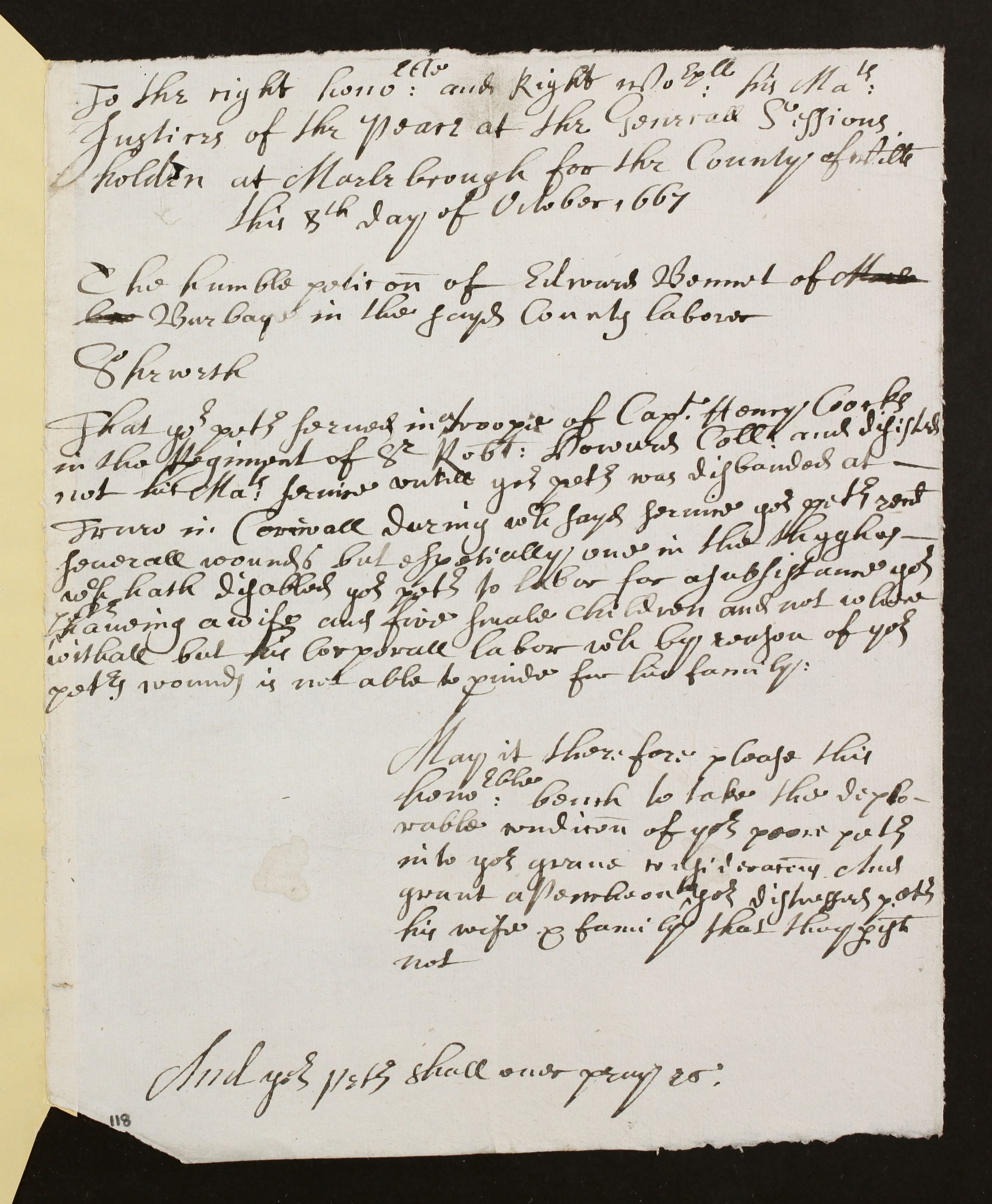 The petition of Edward Bennet of Burbage, Wiltshire, 8 October 1667 ...