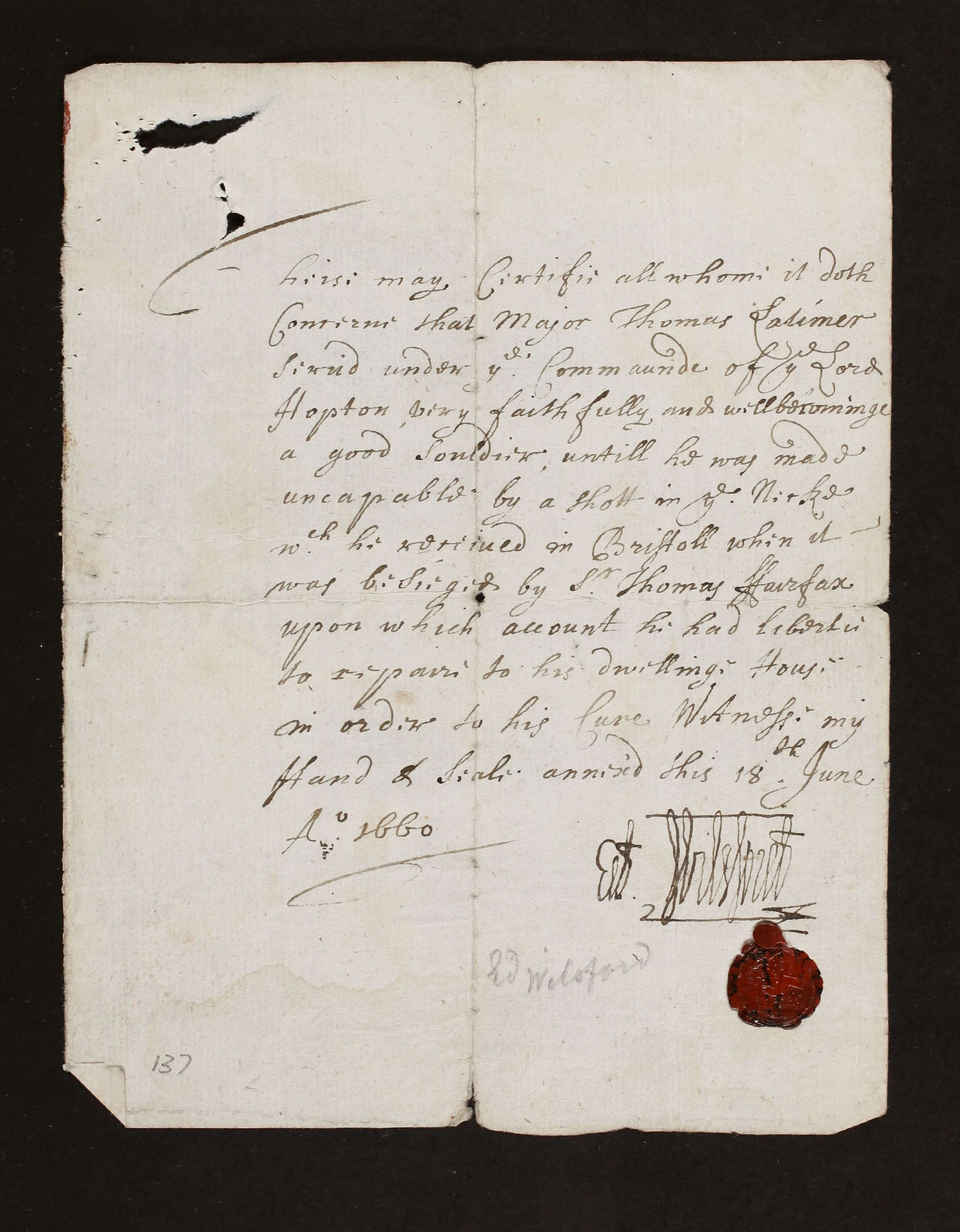 The certificate for Thomas Latimer of Cricklade, Wiltshire, 18 June ...