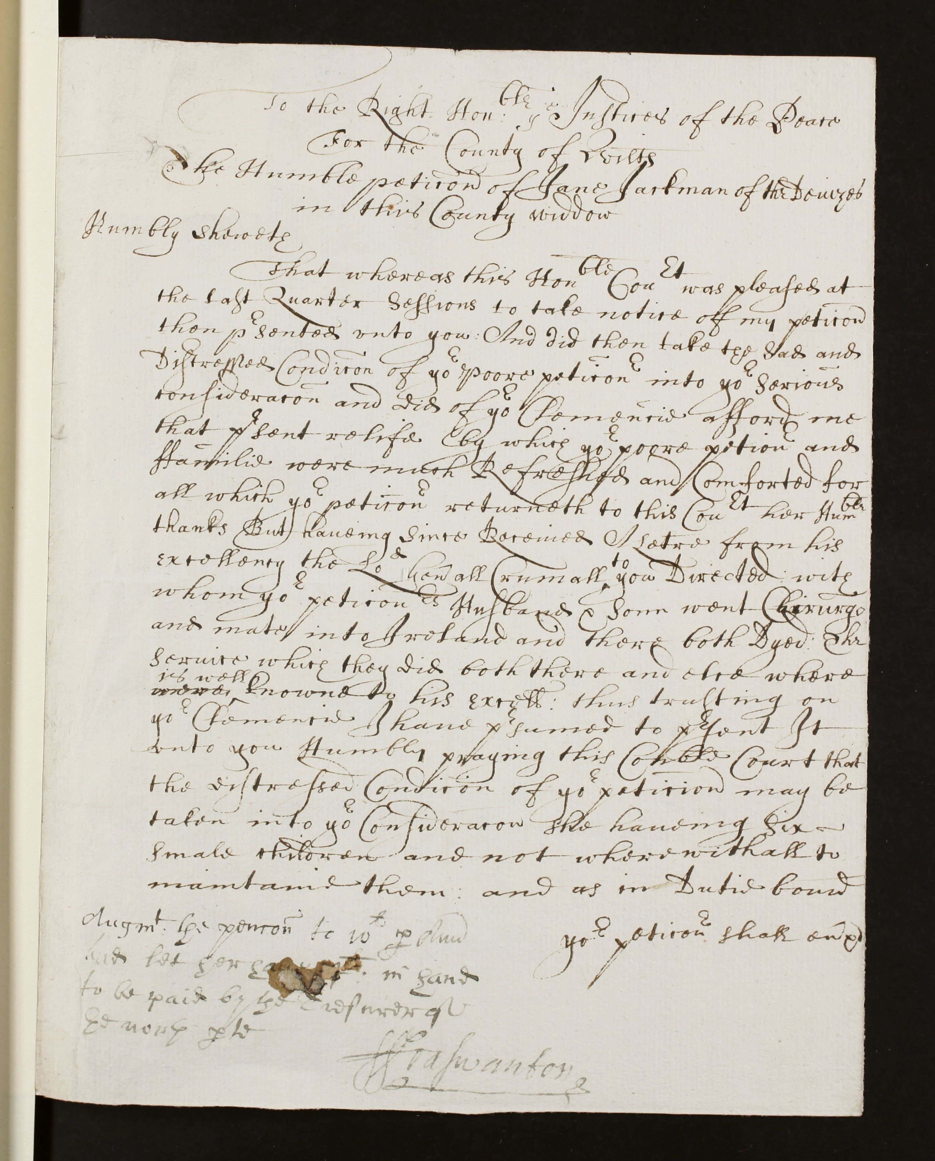 The petition of Jane Jackman of Devizes, Wiltshire, undated · Civil War ...