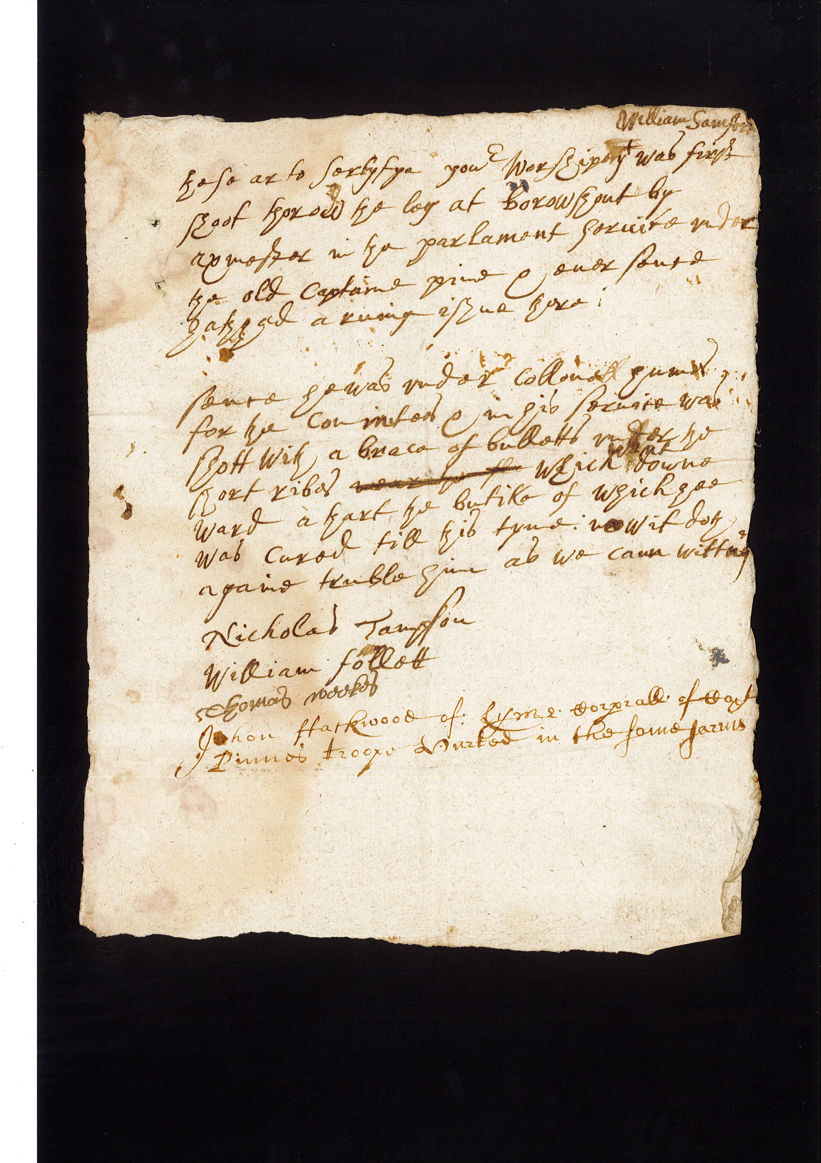 The certificate for William Samford of Colyton, Devon, Epiphany 1648 ...