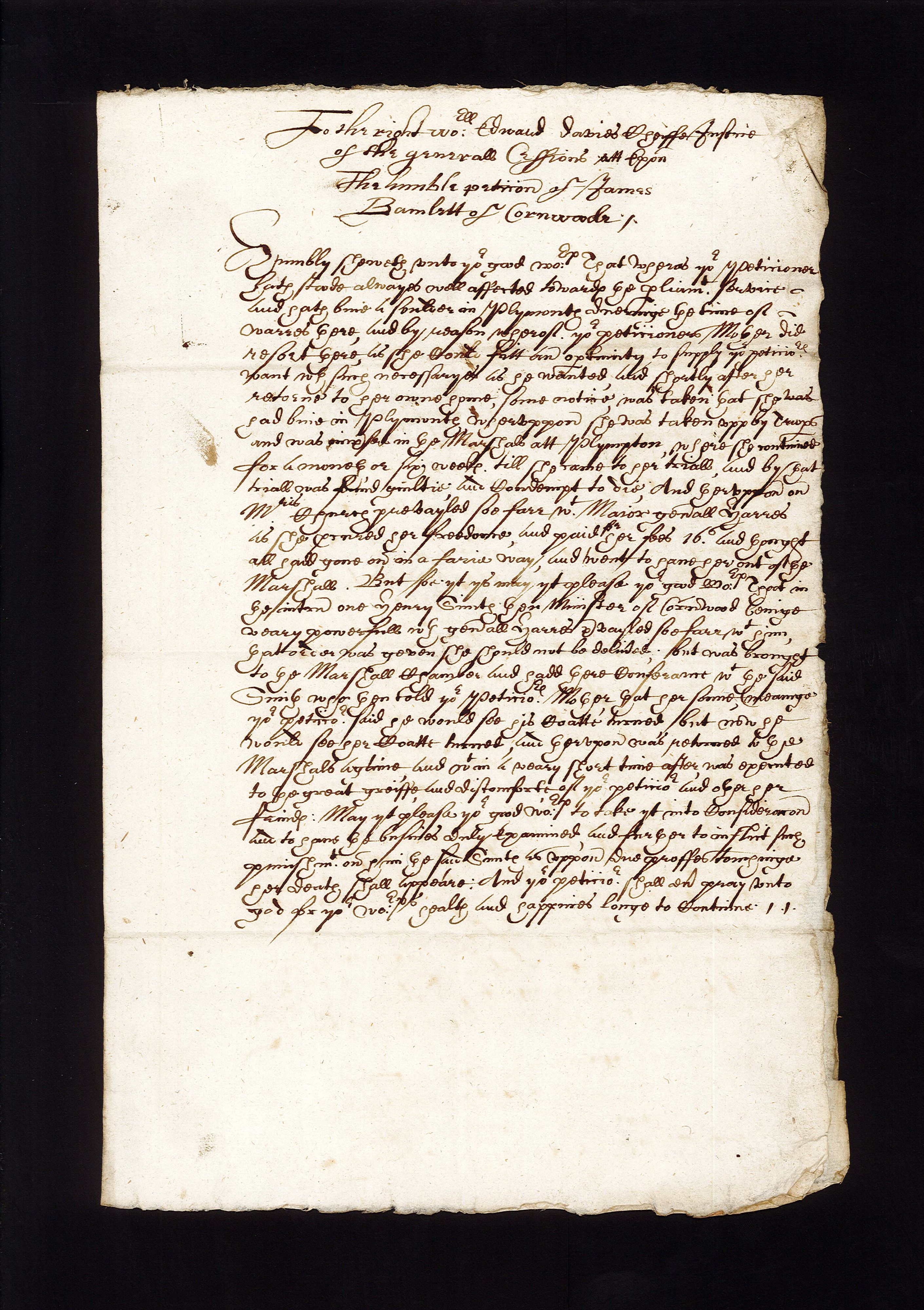 The petition of James Bamlett of Cornwood, Devon, Easter 1648 · Civil ...