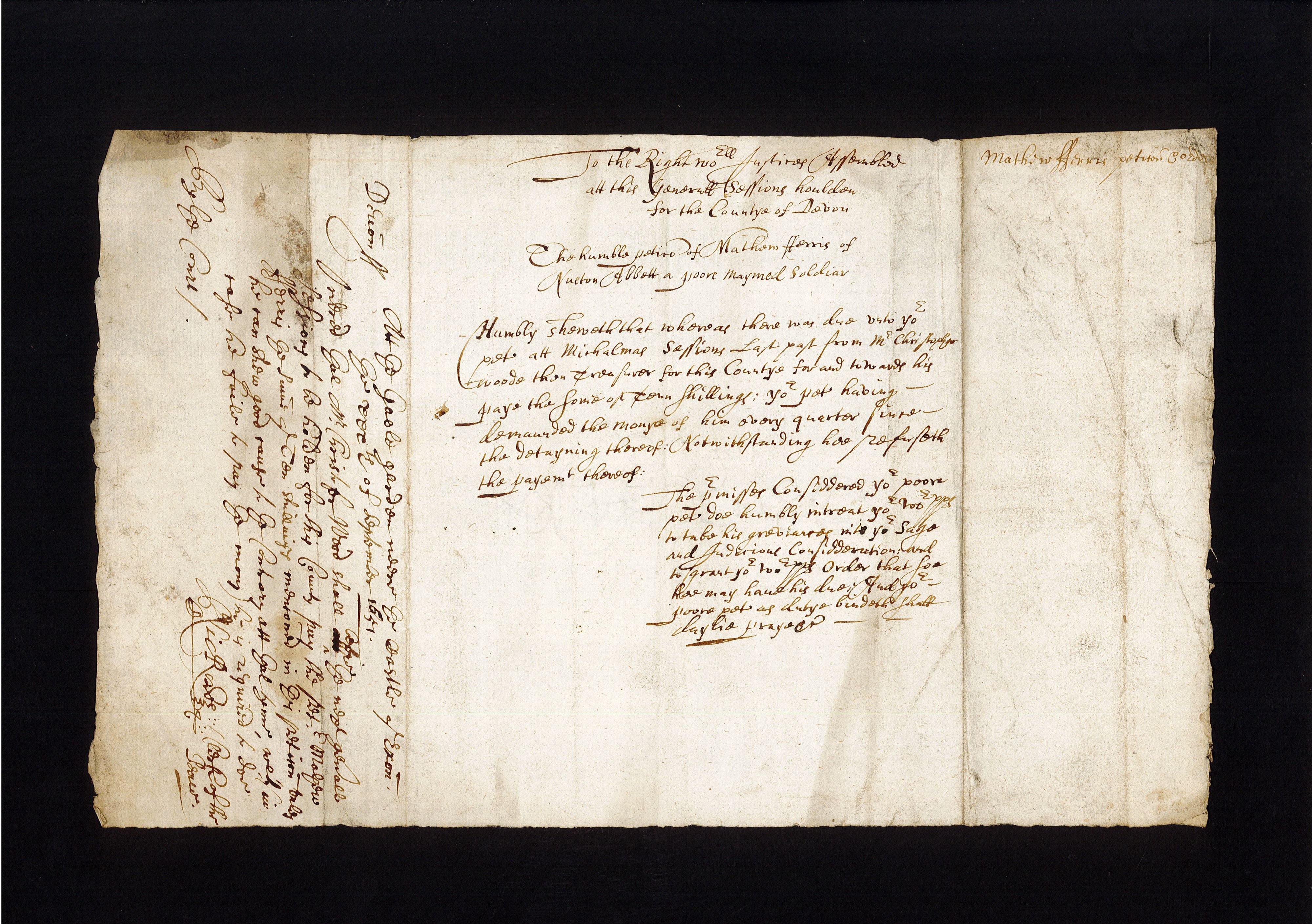 The petition of Mathew Ferris of Newton Abbot, Devon, 30 September 1651 ...