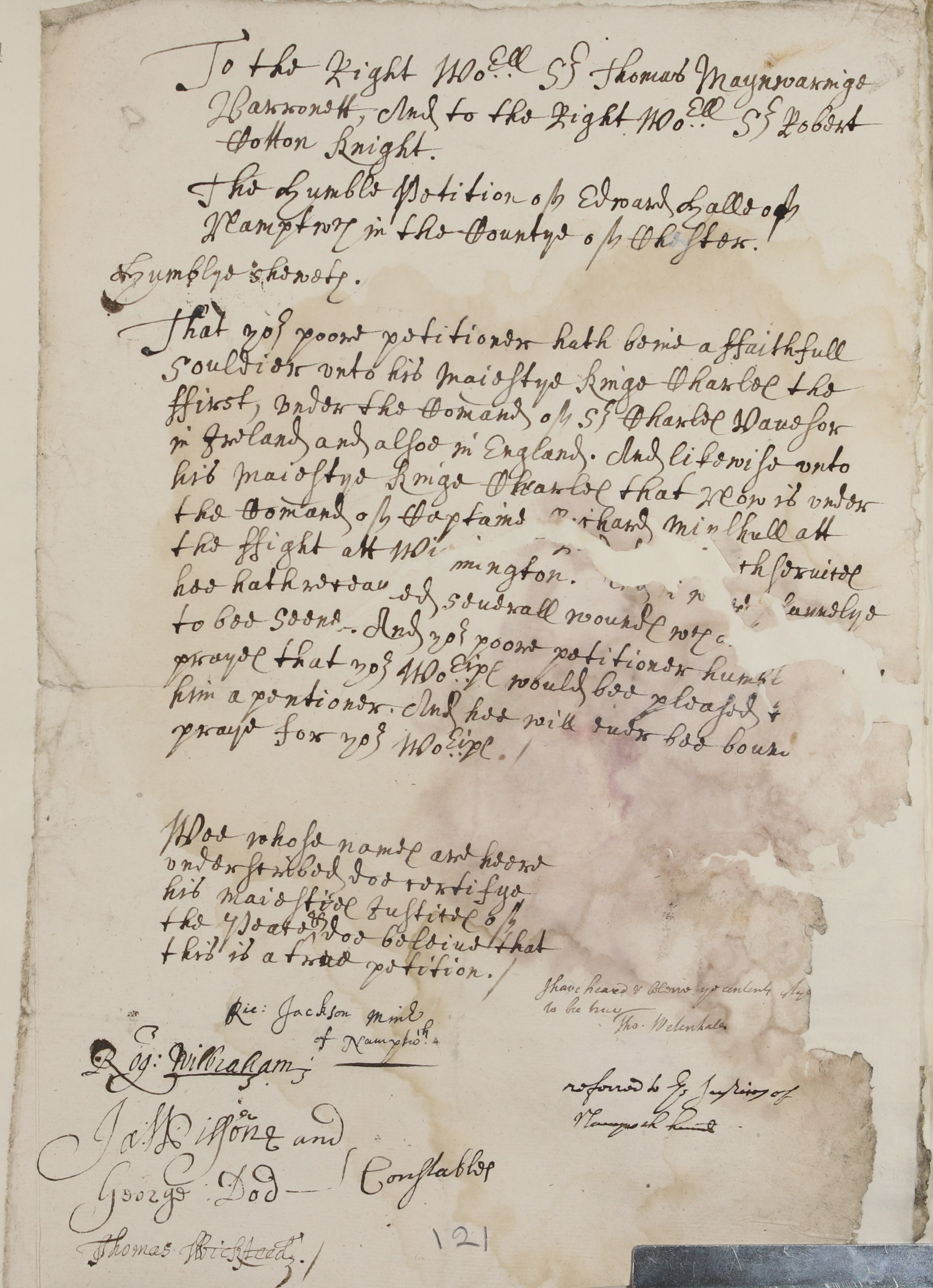 The petition of Edward Halle of Nantwich, Cheshire, Epiphany 1671 ...