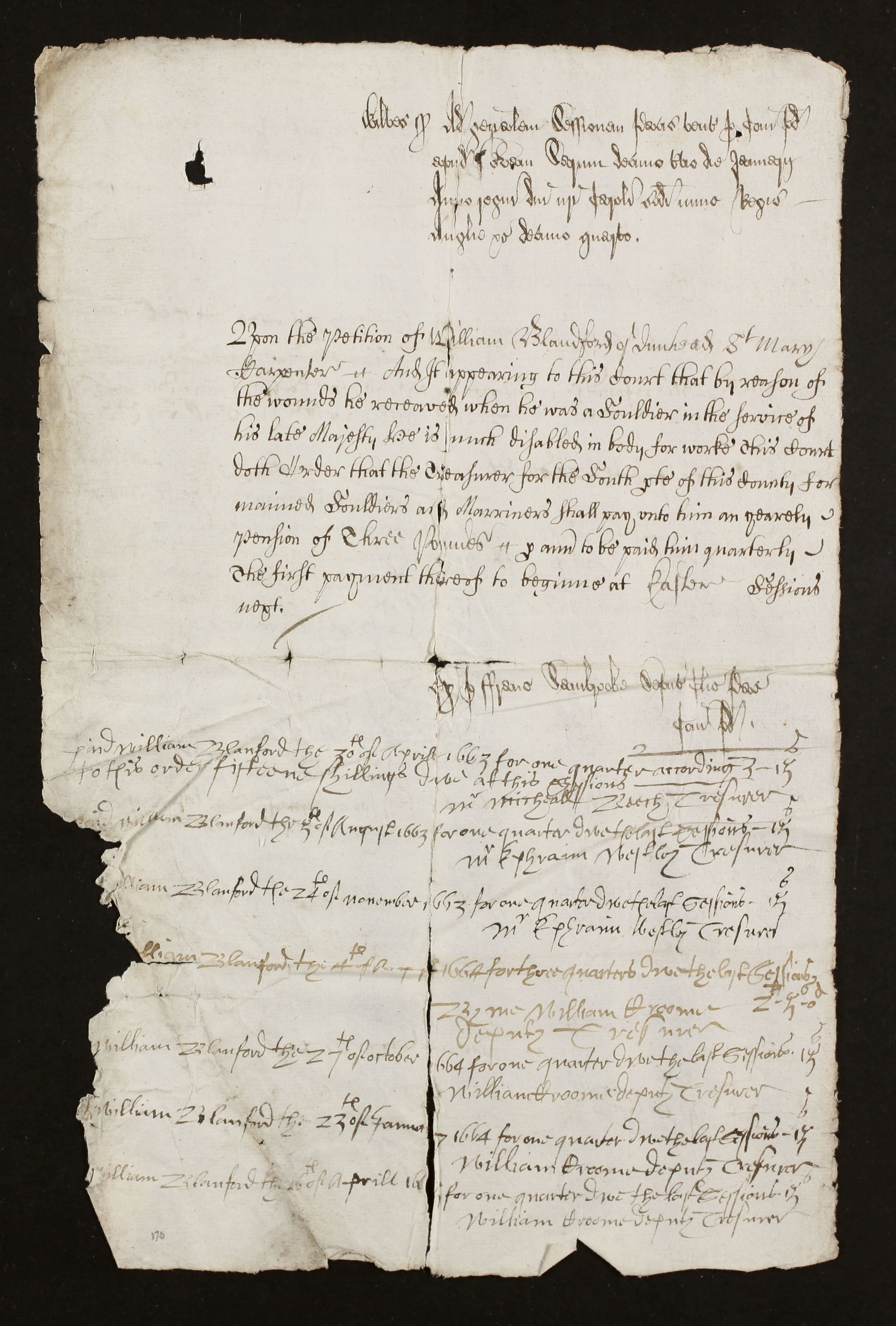 The order for William Blandford of Donhead St Mary, Wiltshire, 13 ...