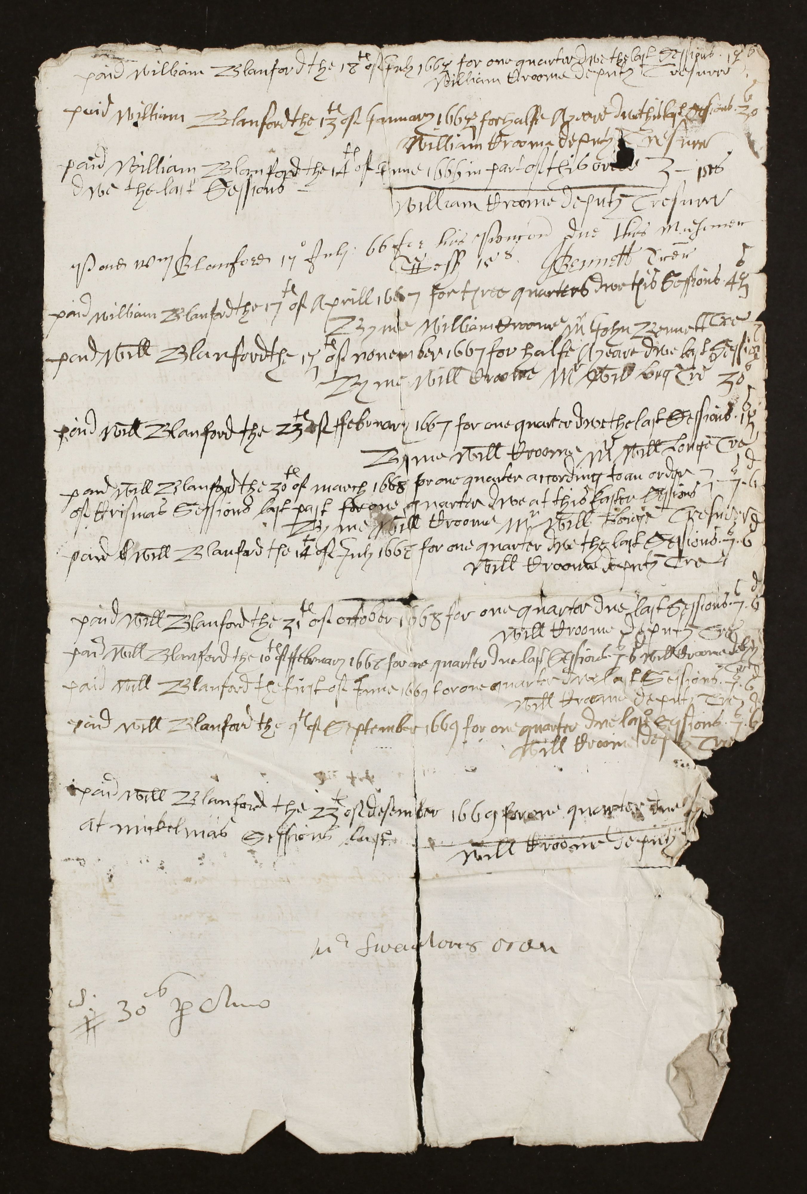 The order for William Blandford of Donhead St Mary, Wiltshire, 13 ...