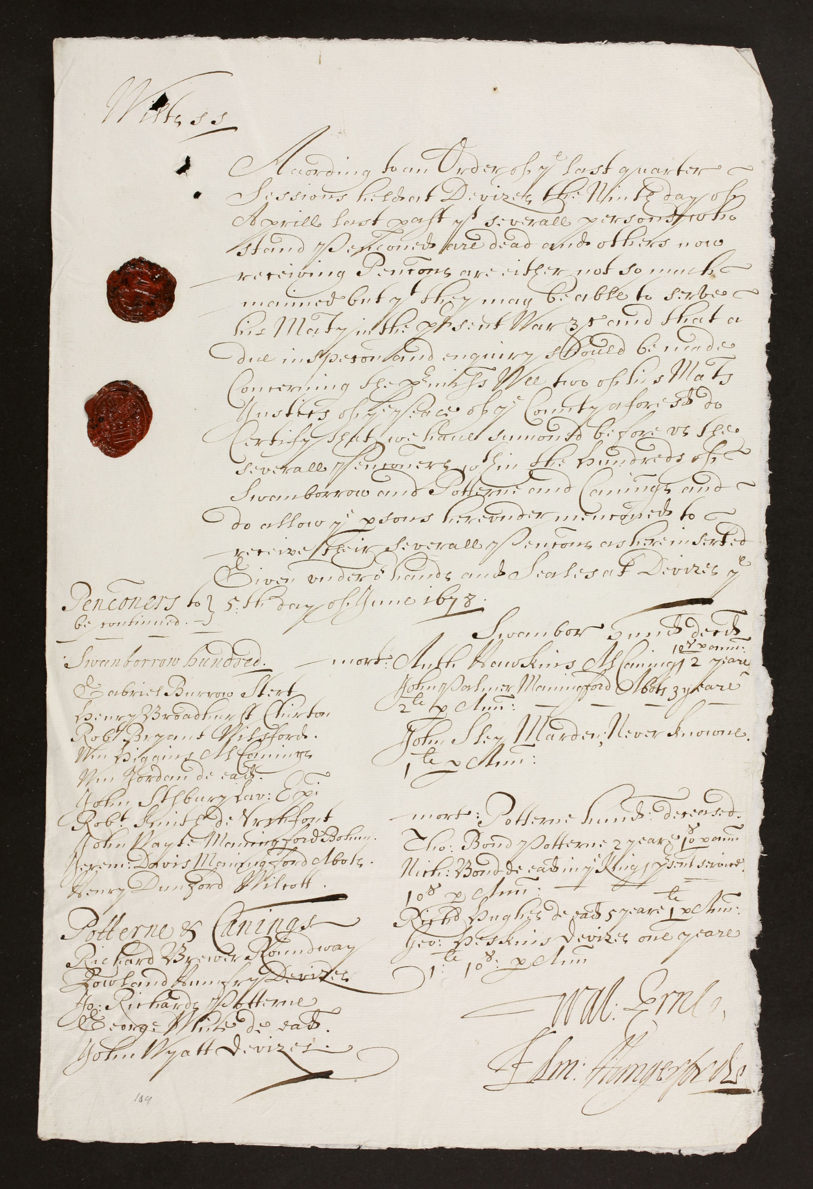 The order for maimed soldiers in Swanborough and Potterne and Canning ...