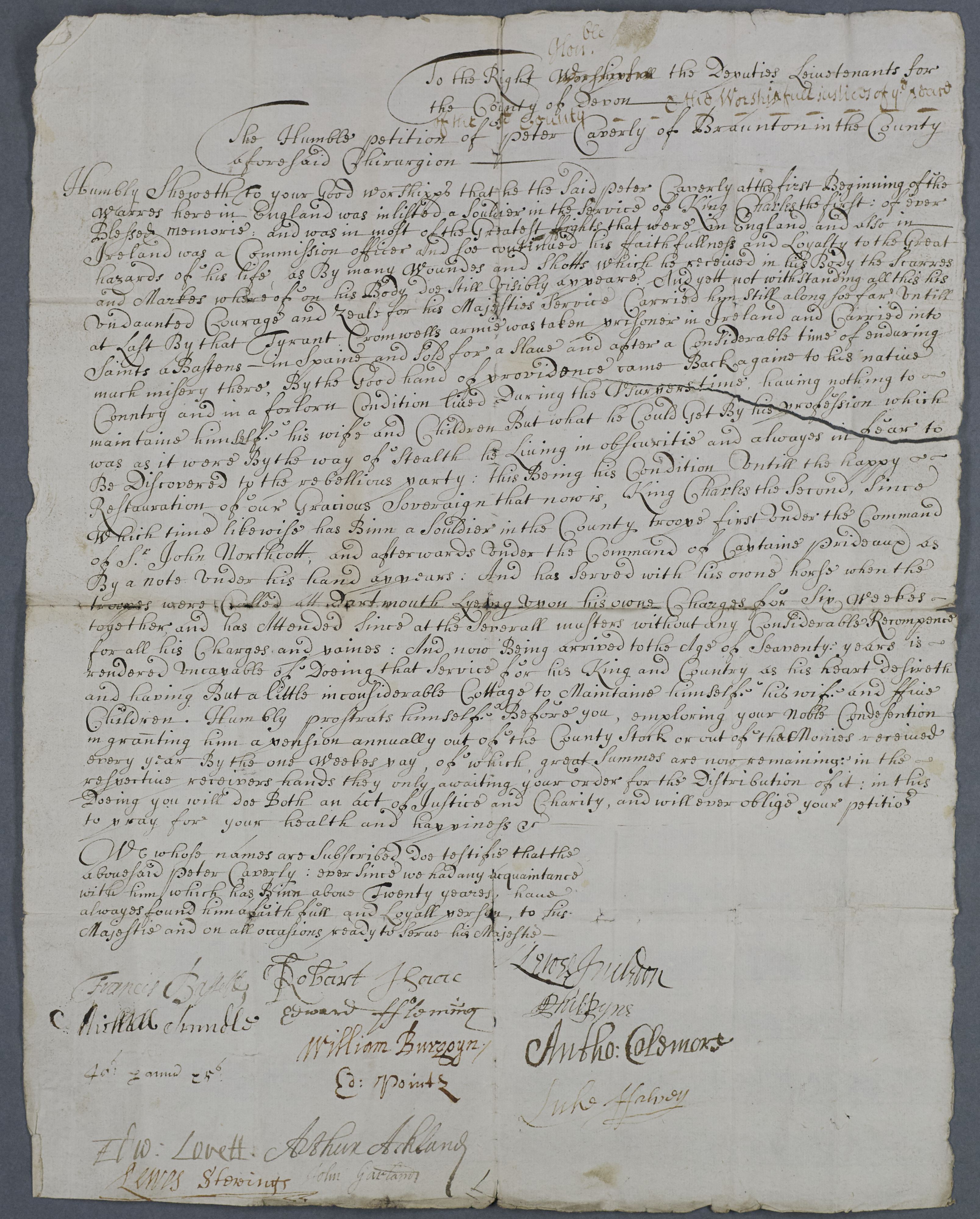 The petition of Peter Caverly of Braunton, Devon, 1684 · Civil War ...