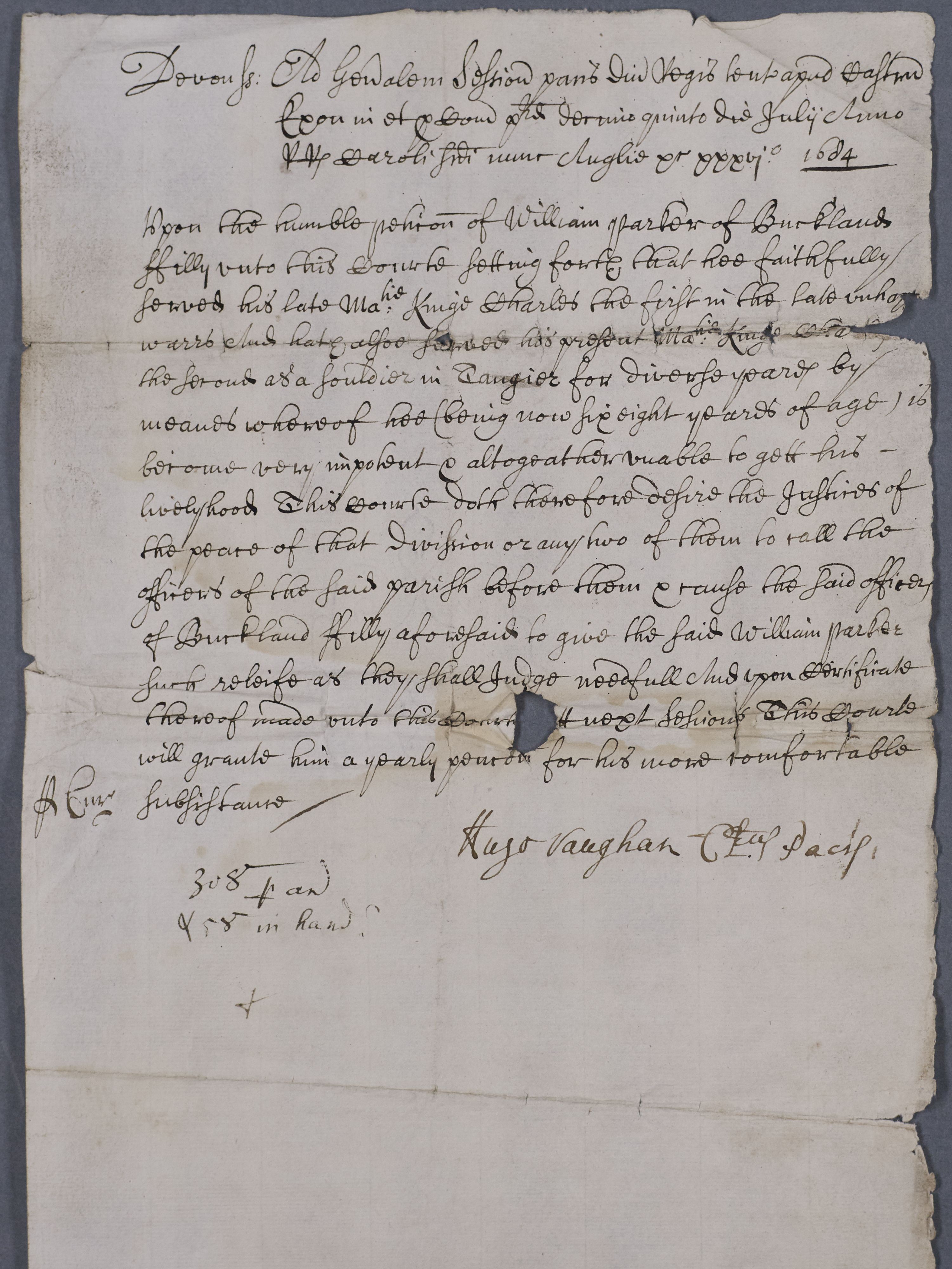 The order for William Parker of Buckland Filleigh, Devon, 15 July 1684 ...