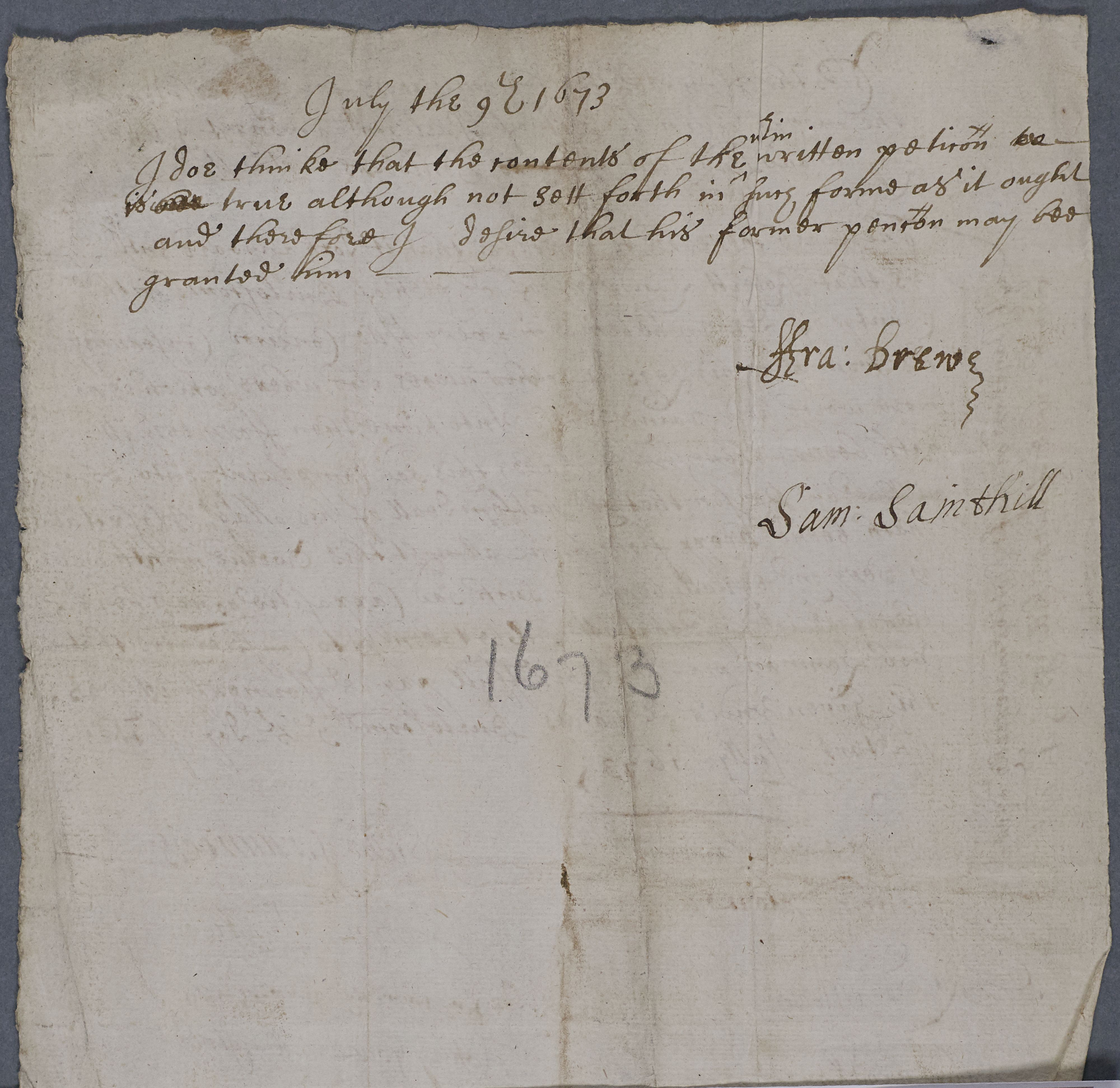 The certificate for Robert Landman of Burlescombe, Devon, 5 July 1673 ...