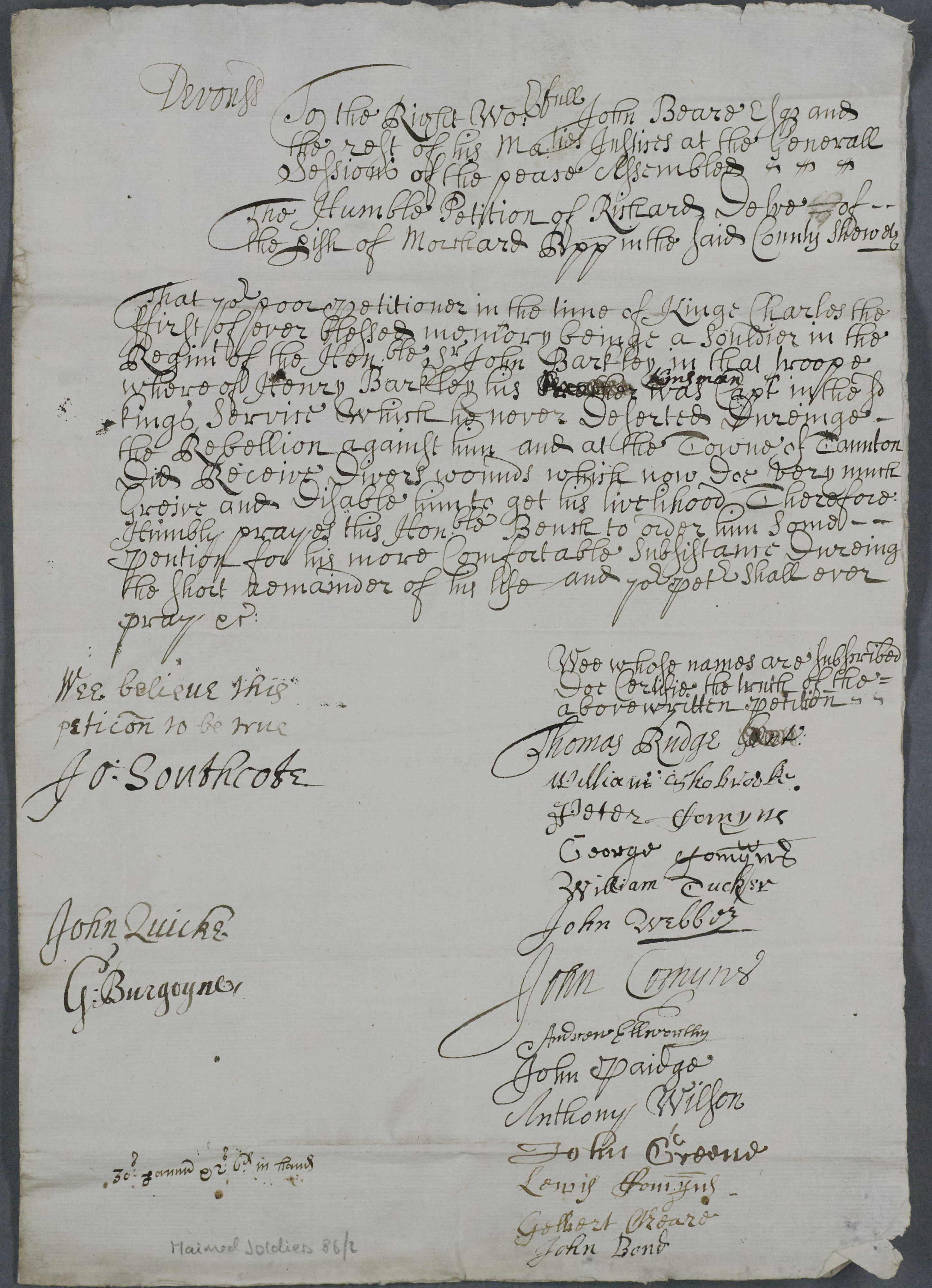 The petition of Richard Delve of Morchard Bishop, Devon, 1688 · Civil ...