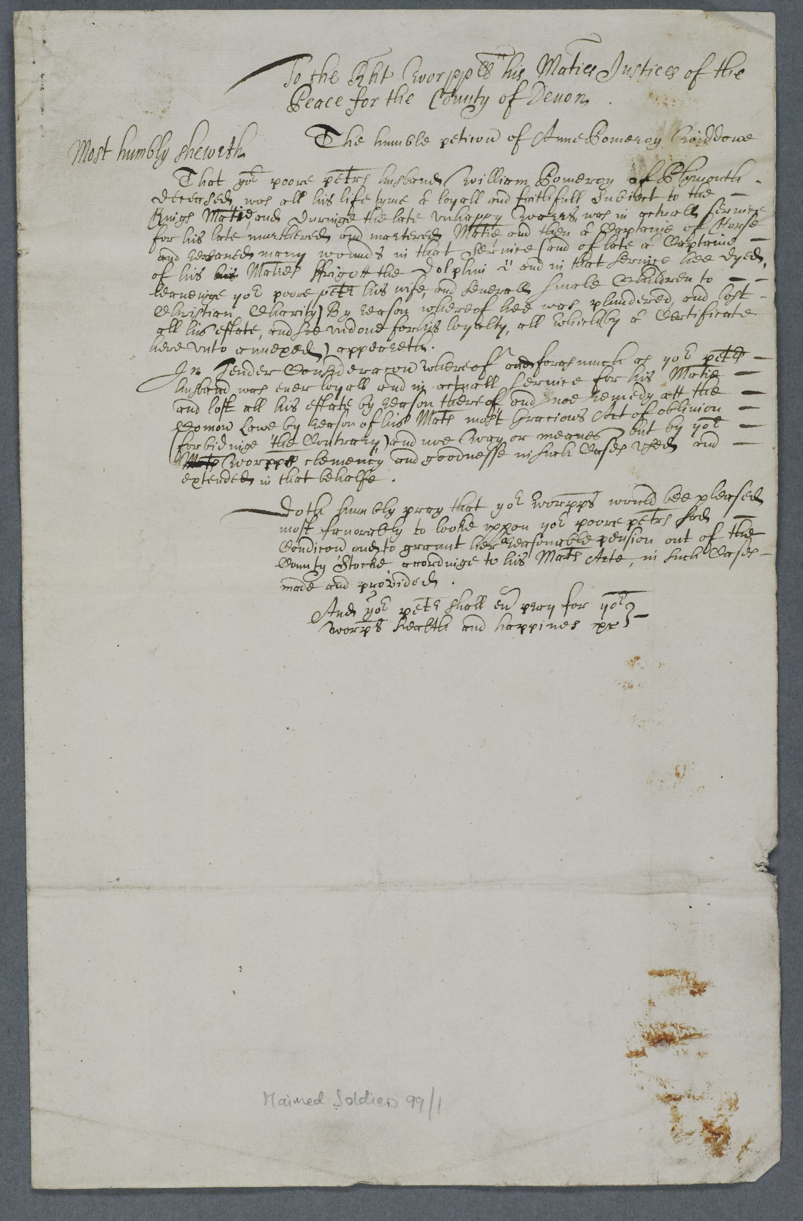 The petition of Anne Pomeroy of Plymouth, Devon, 1665 · Civil War Petitions