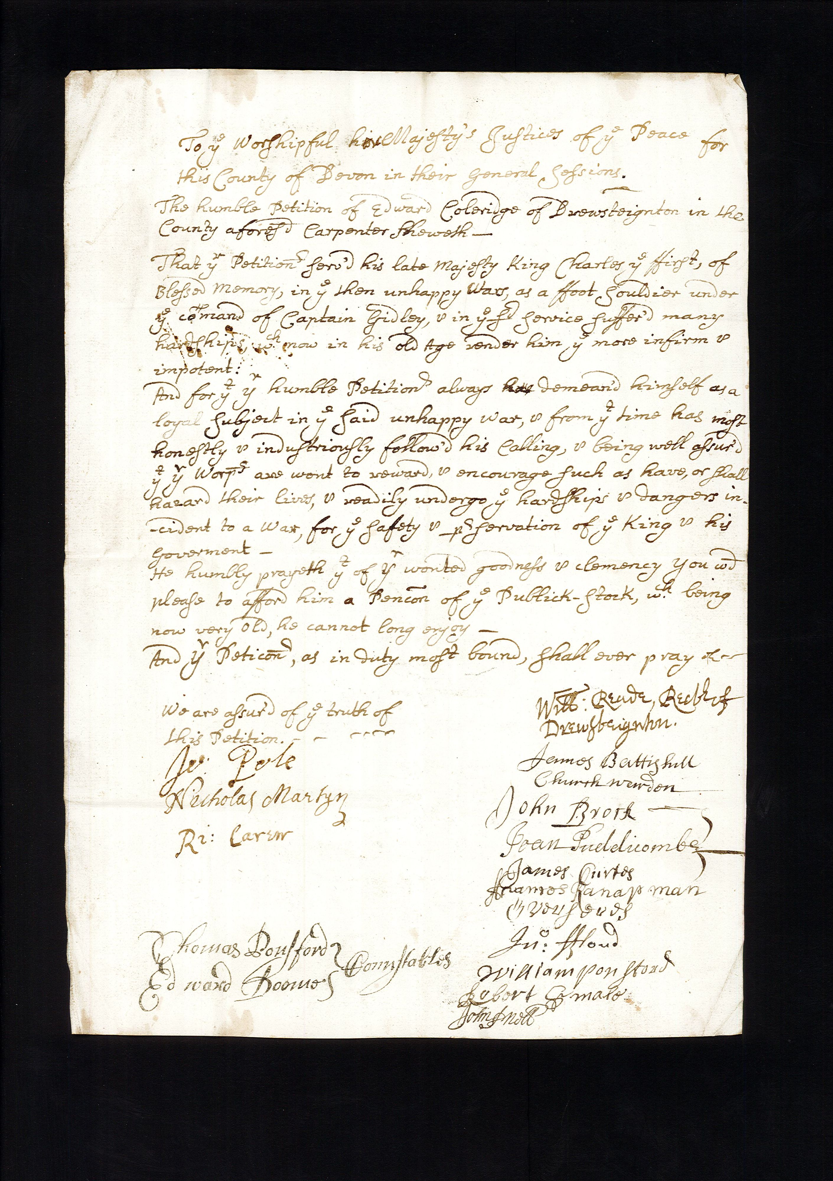 The petition of Edward Coleridge of Drewsteignton, Devon, 1702 · Civil ...