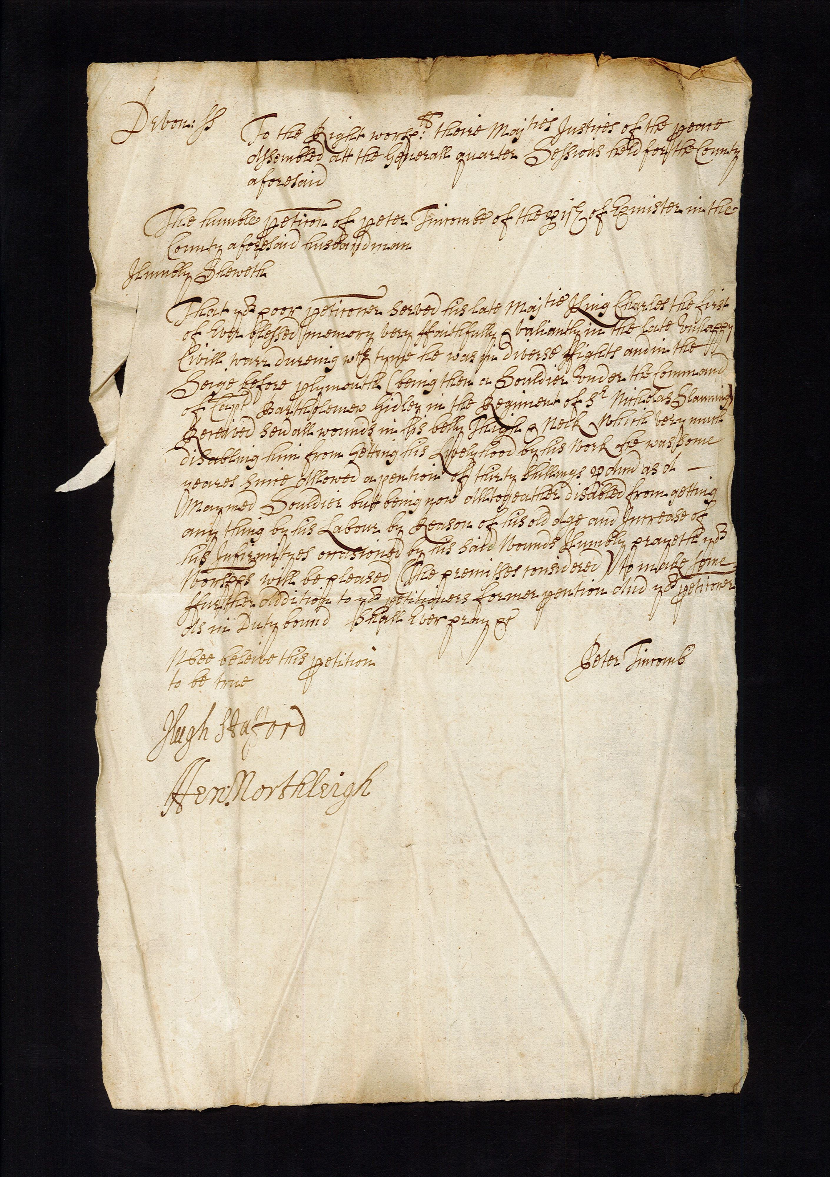 The petition of Peter Tincombe of Exminster, Devon, 1691 · Civil War ...