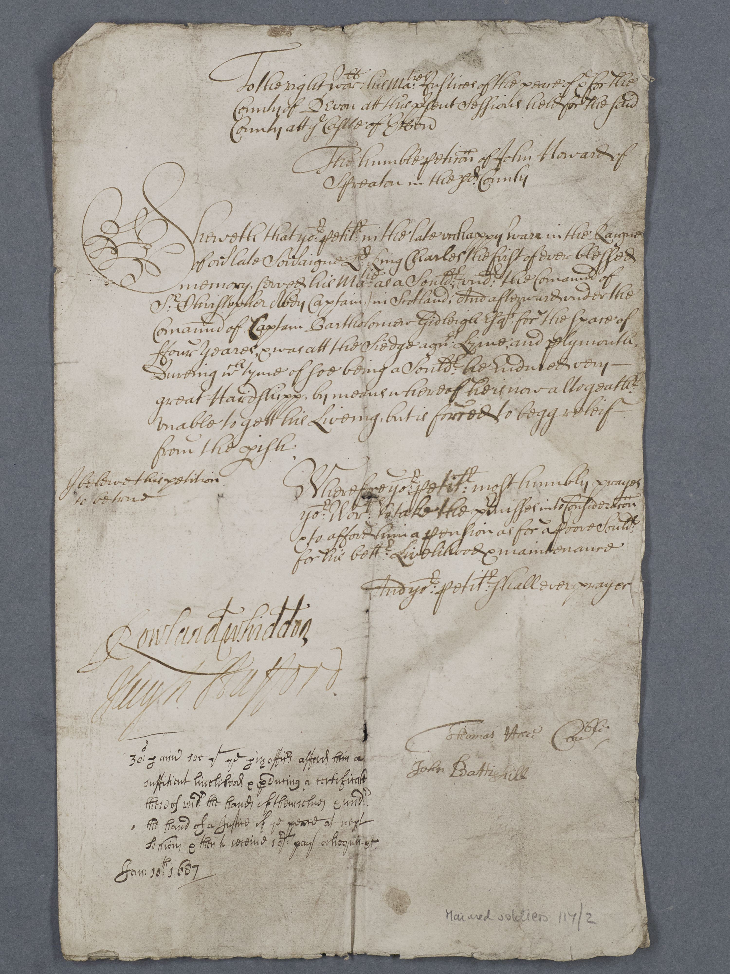 The petition of John Howard of Spreyton, Devon, 10 January 1688 · Civil ...
