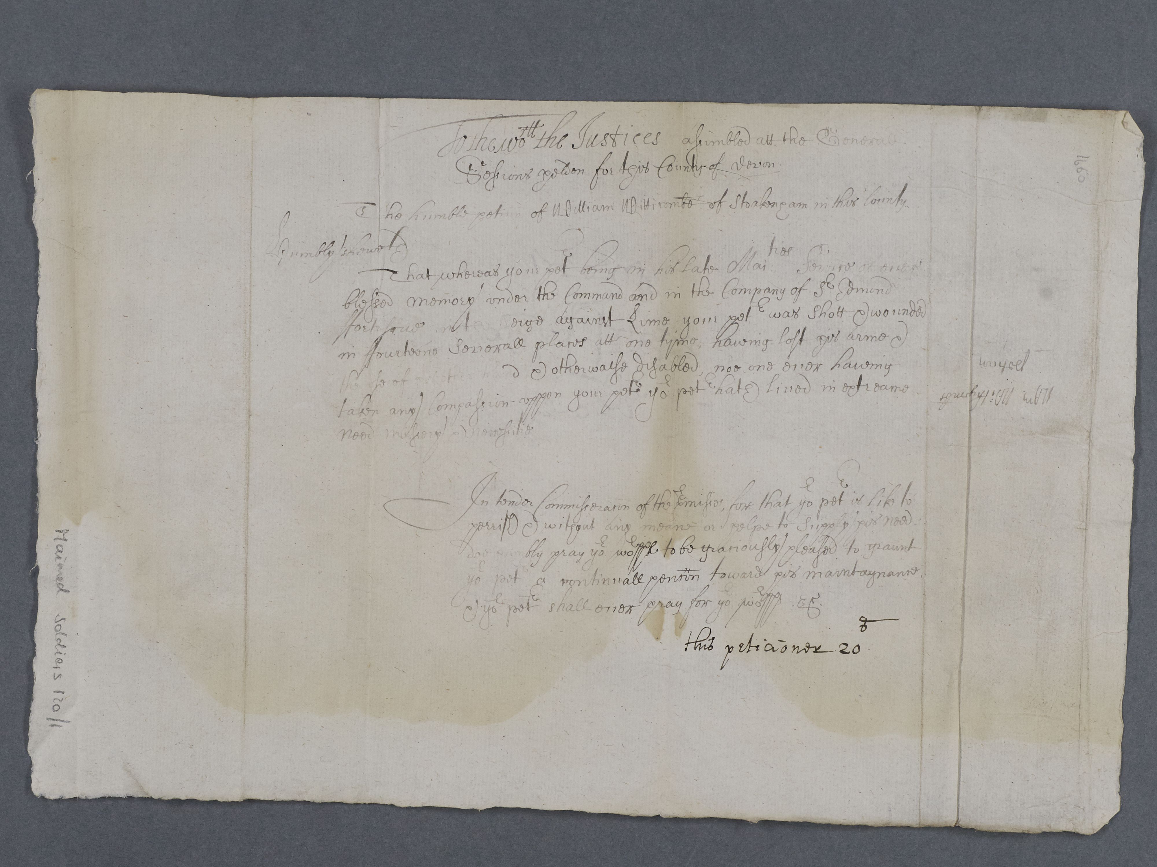 The petition of William Witticombe of Stokenham, Devon, October 1660 ...