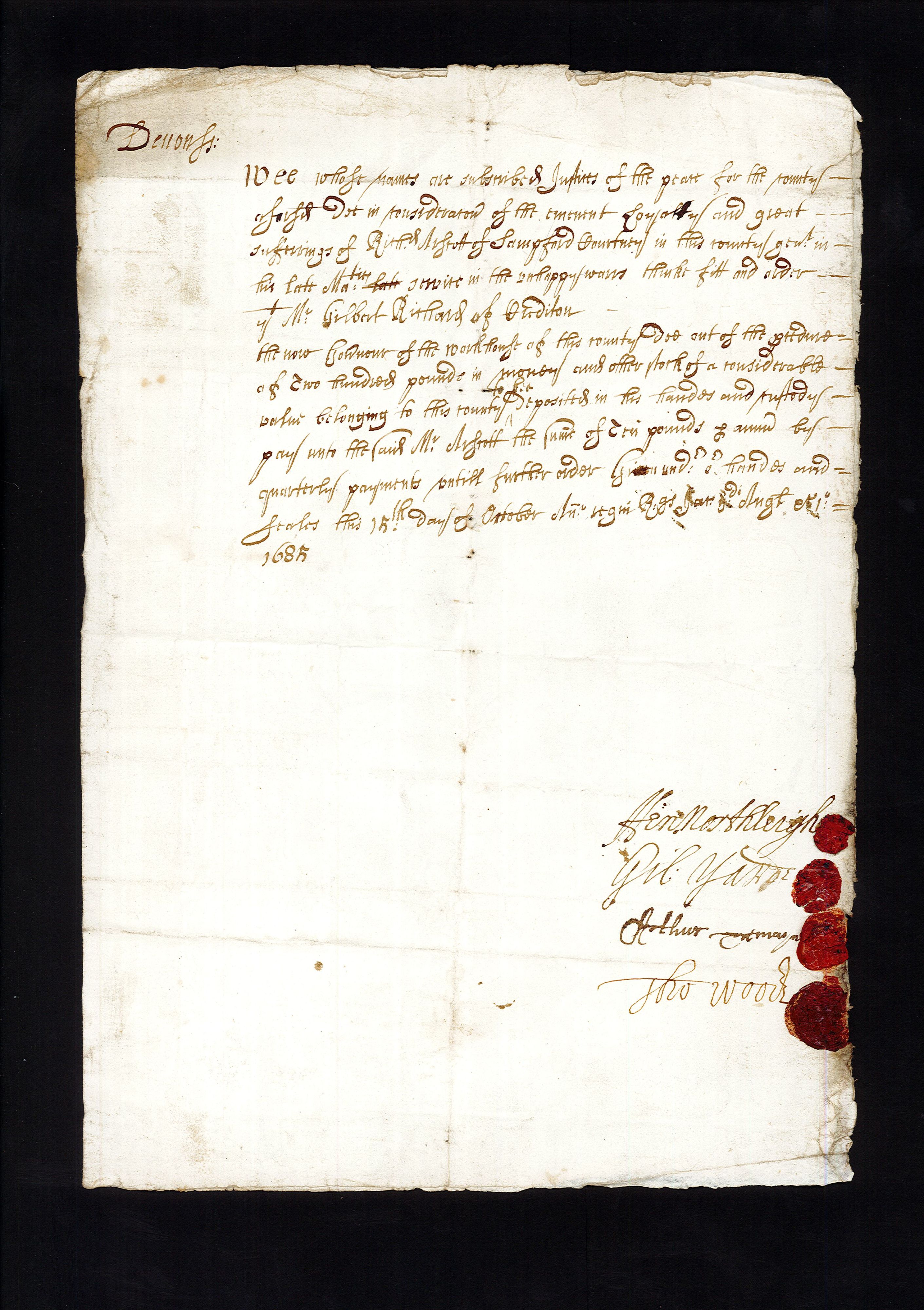 The certificate for Richard Arscott of Sampford Courtney, Devon, 15 ...