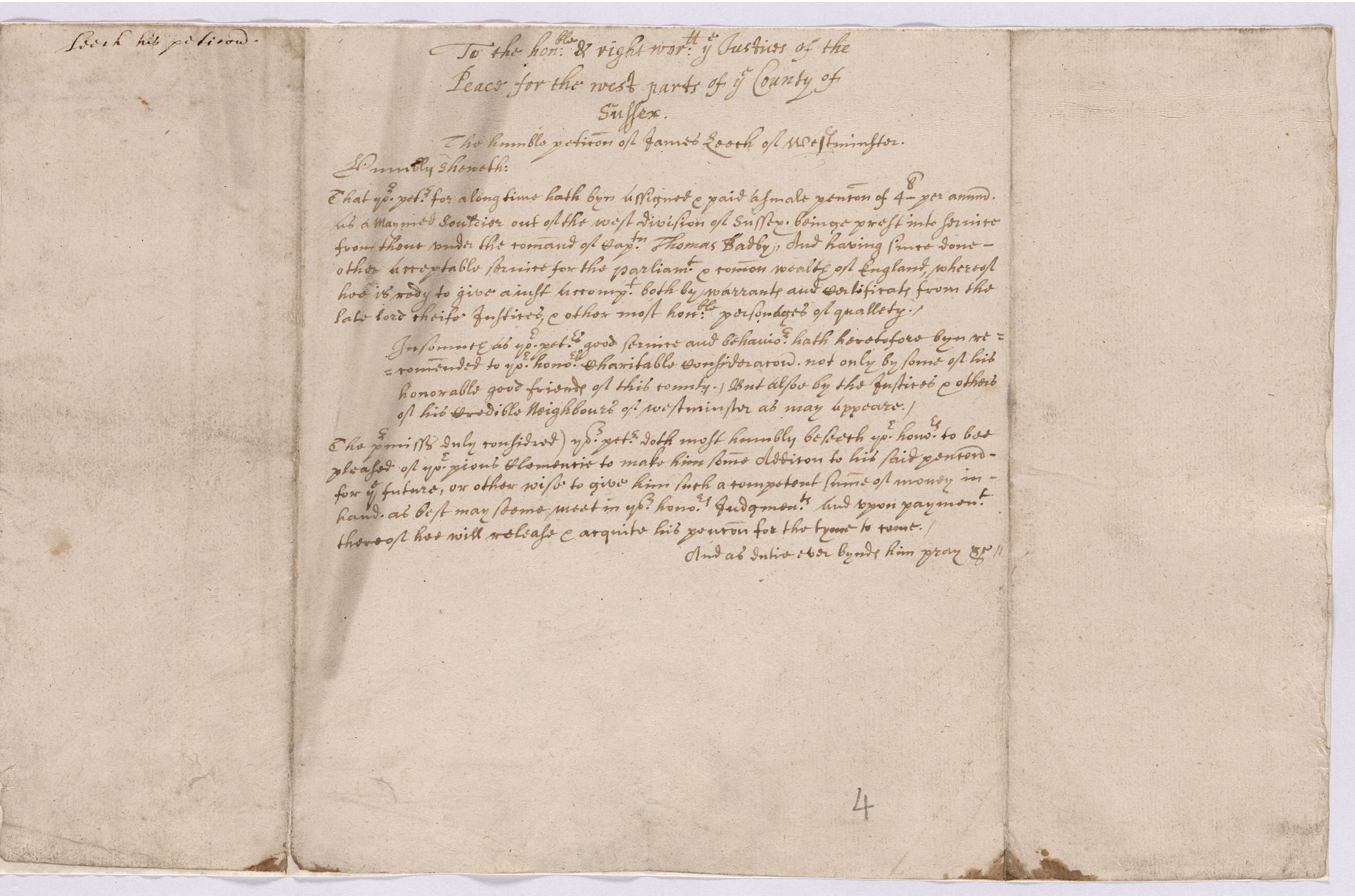 The petition of James Leech, City and Liberty of Westminster, October ...