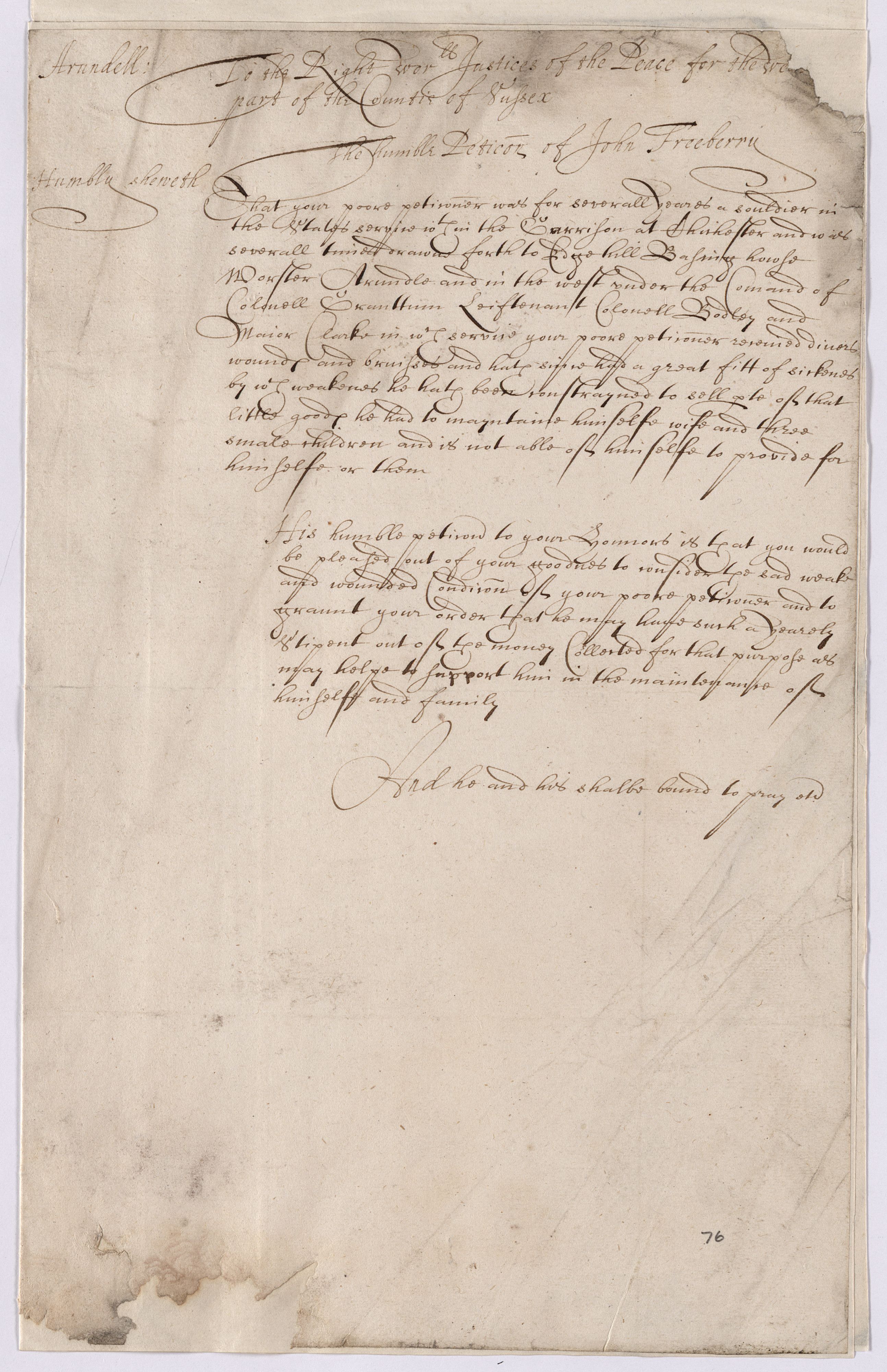 The petition of John Freeberry, Sussex, January 1653 · Civil War Petitions