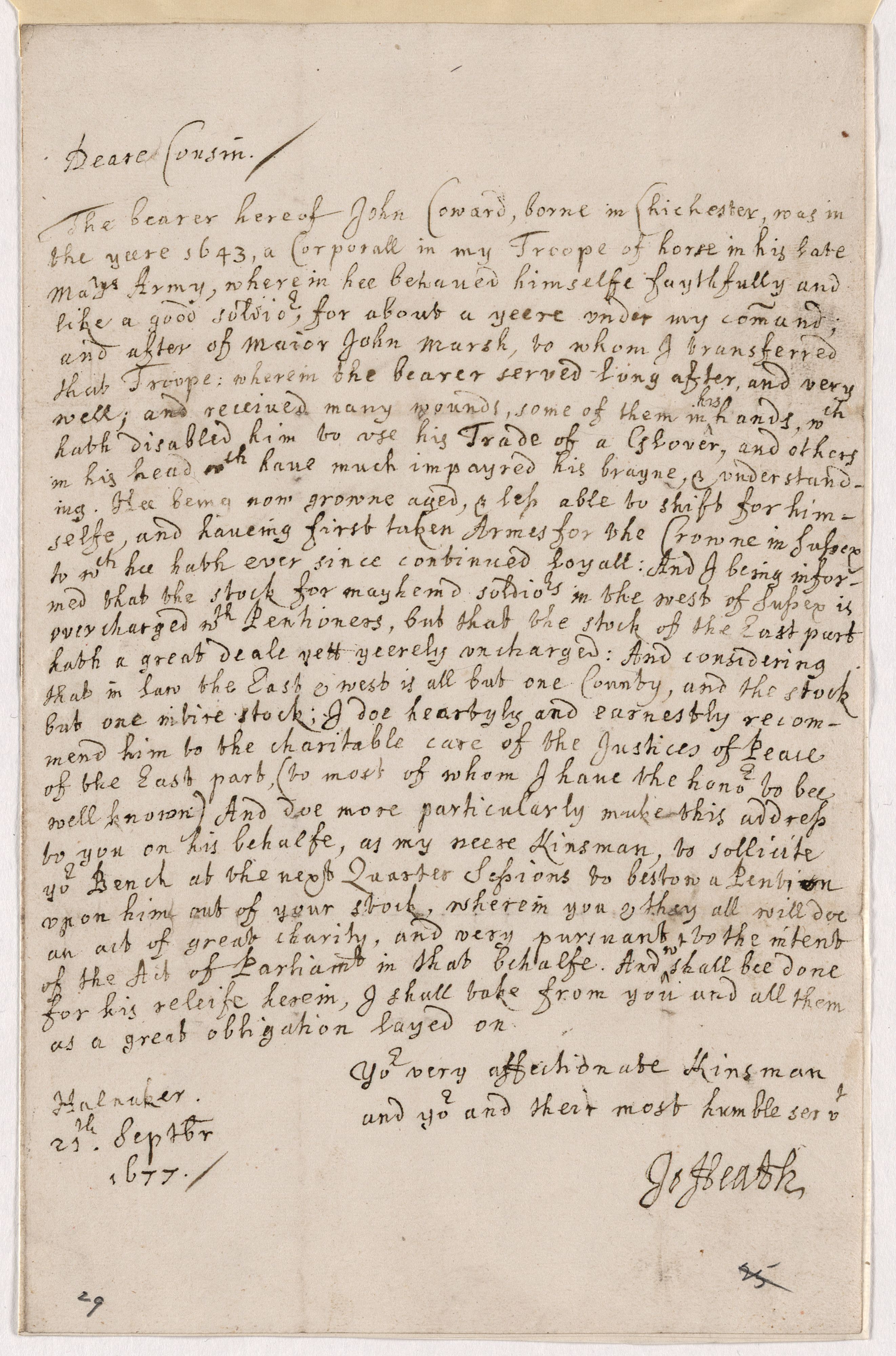 The certificate for John Coward of Chichester, Sussex, 21 September ...