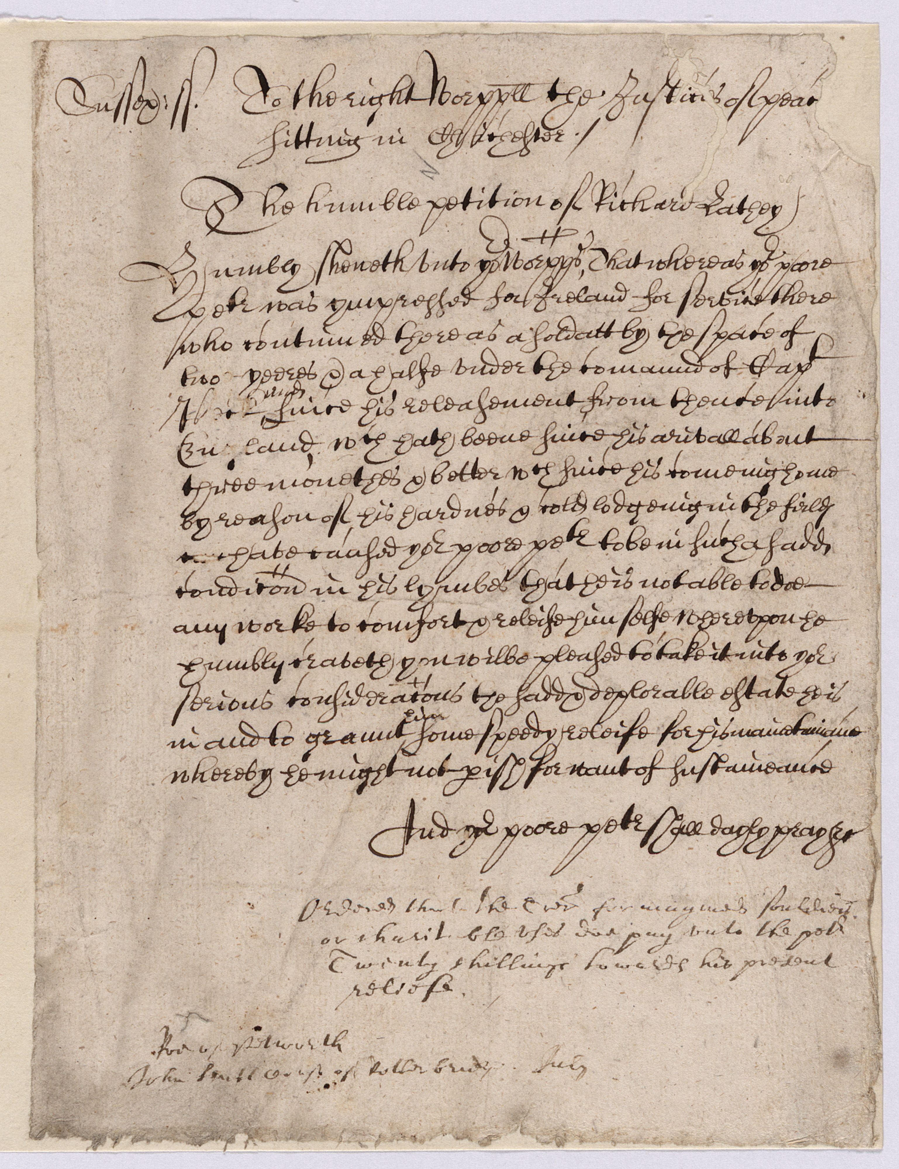 The petition of Richard Lathey, Sussex, April 1654 · Civil War Petitions