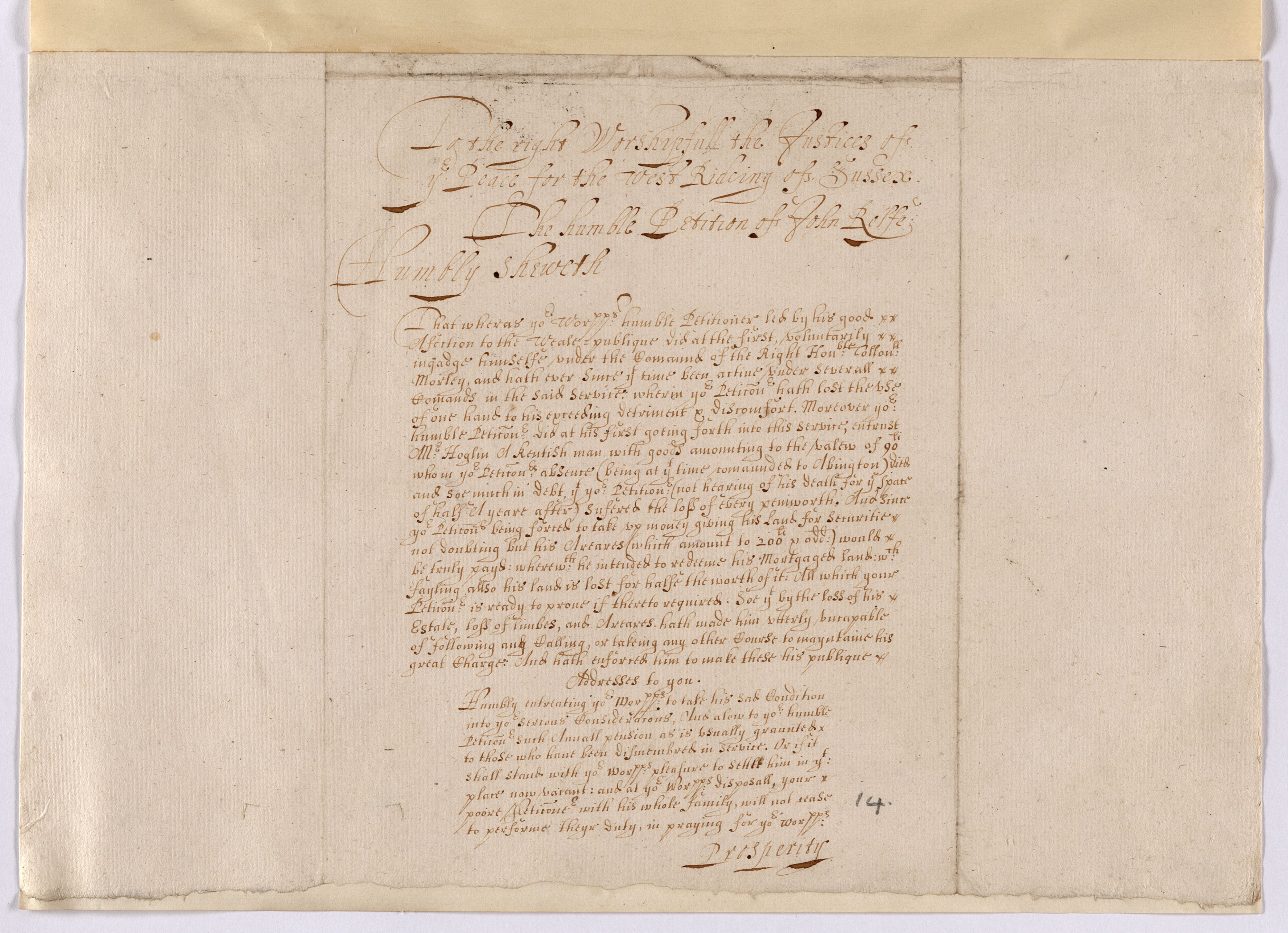 The petition of John Rolfe, Sussex, October 1654 · Civil War Petitions
