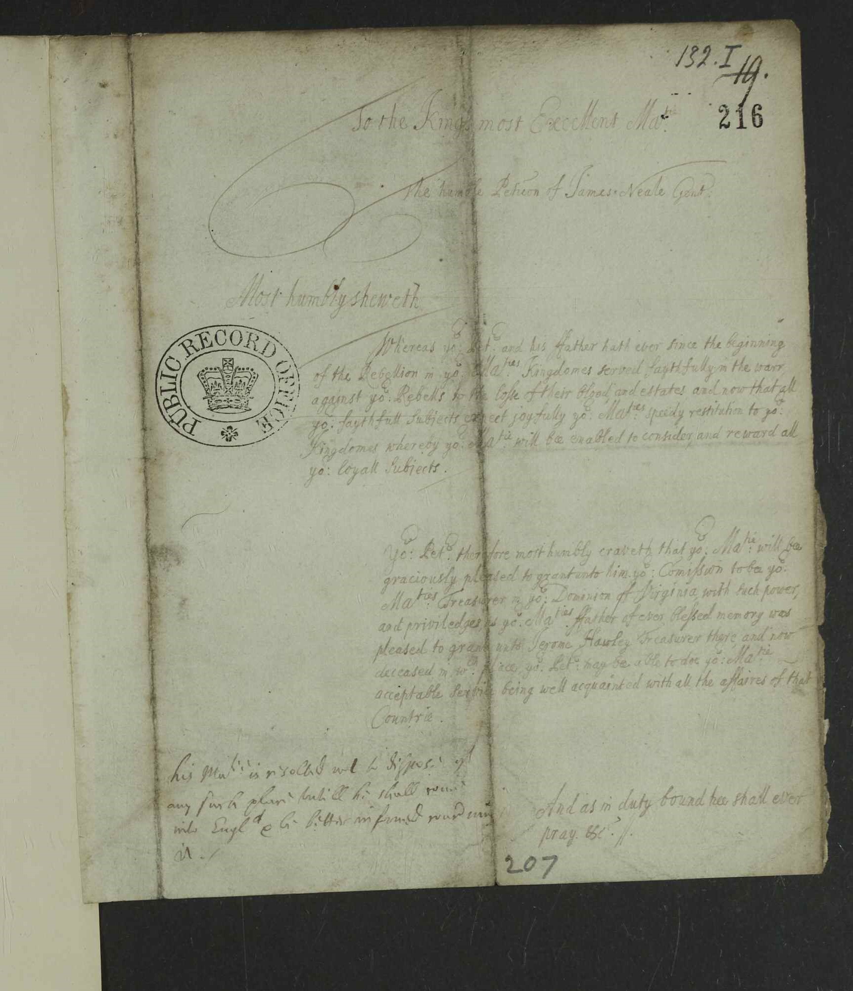 The petition of Captain James Neale of Maryland, May 1660 · Civil War ...