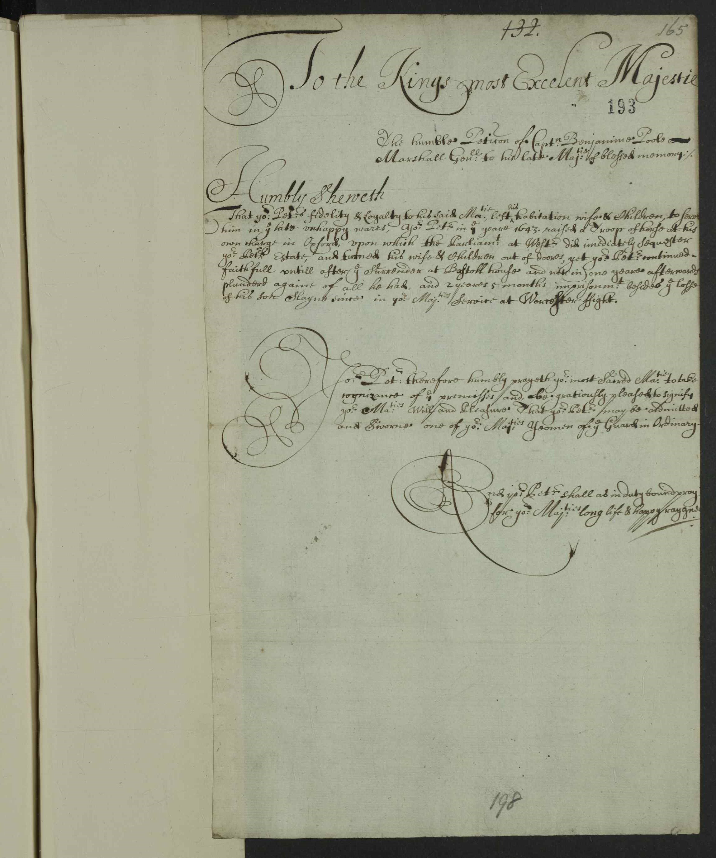 The petition of Captain Benjamin Poole, Earl of Crawford’s Regiment of ...