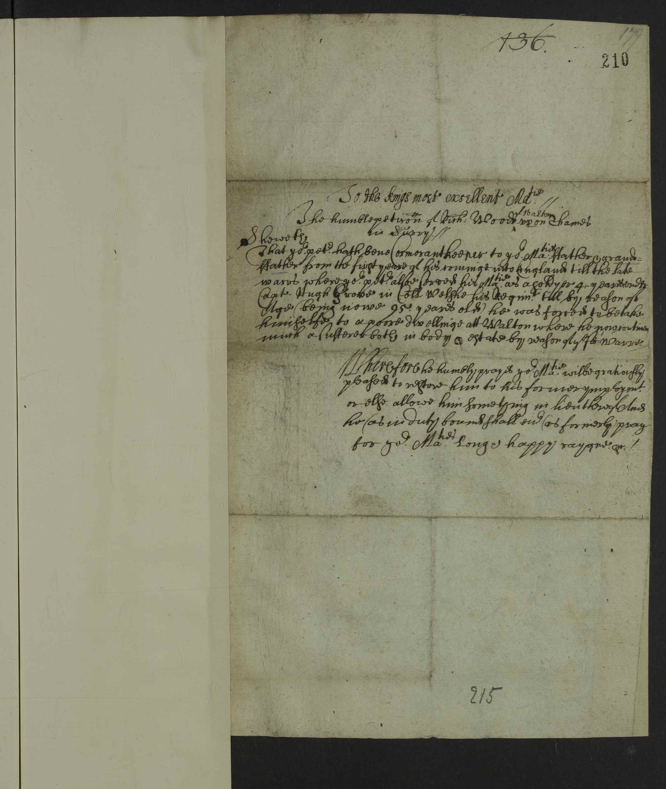 The petition of Richard Wood of Walton-On-Thames, Surrey, May 1660 ...