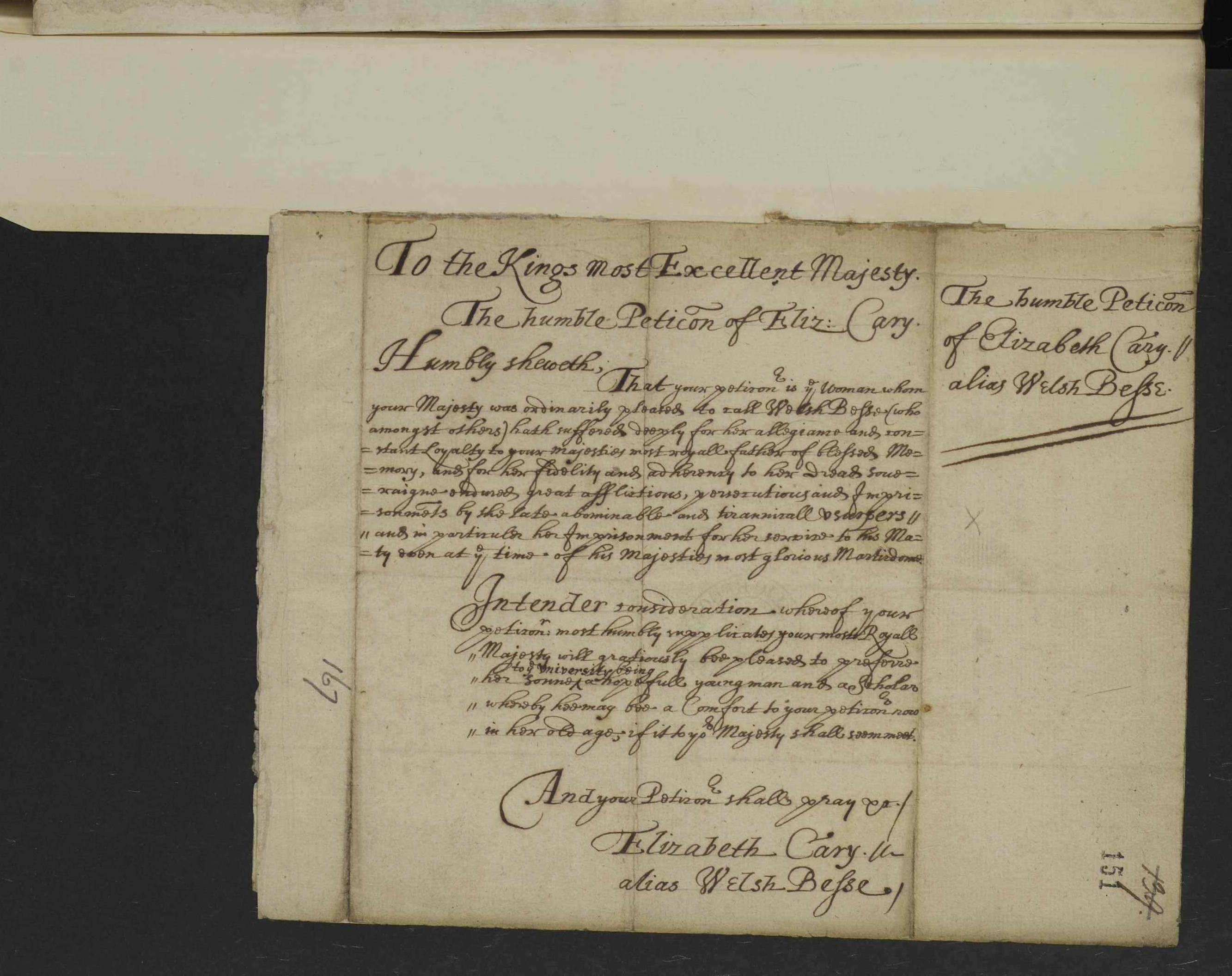 The petition of Elizabeth Cary, residence unknown, July 1660 · Civil ...